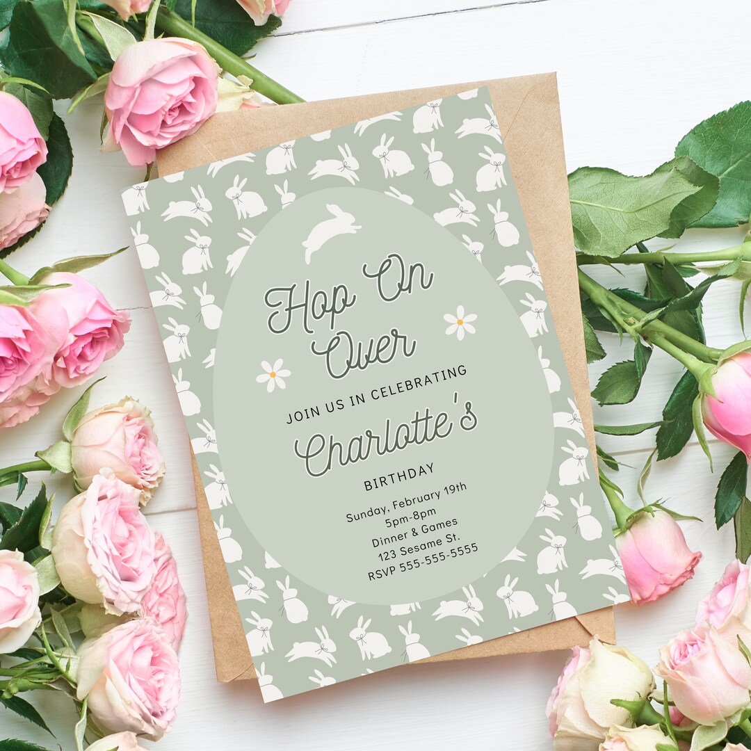 Hop on Over Easter Birthday Party Invitations Instant Download Editable ...