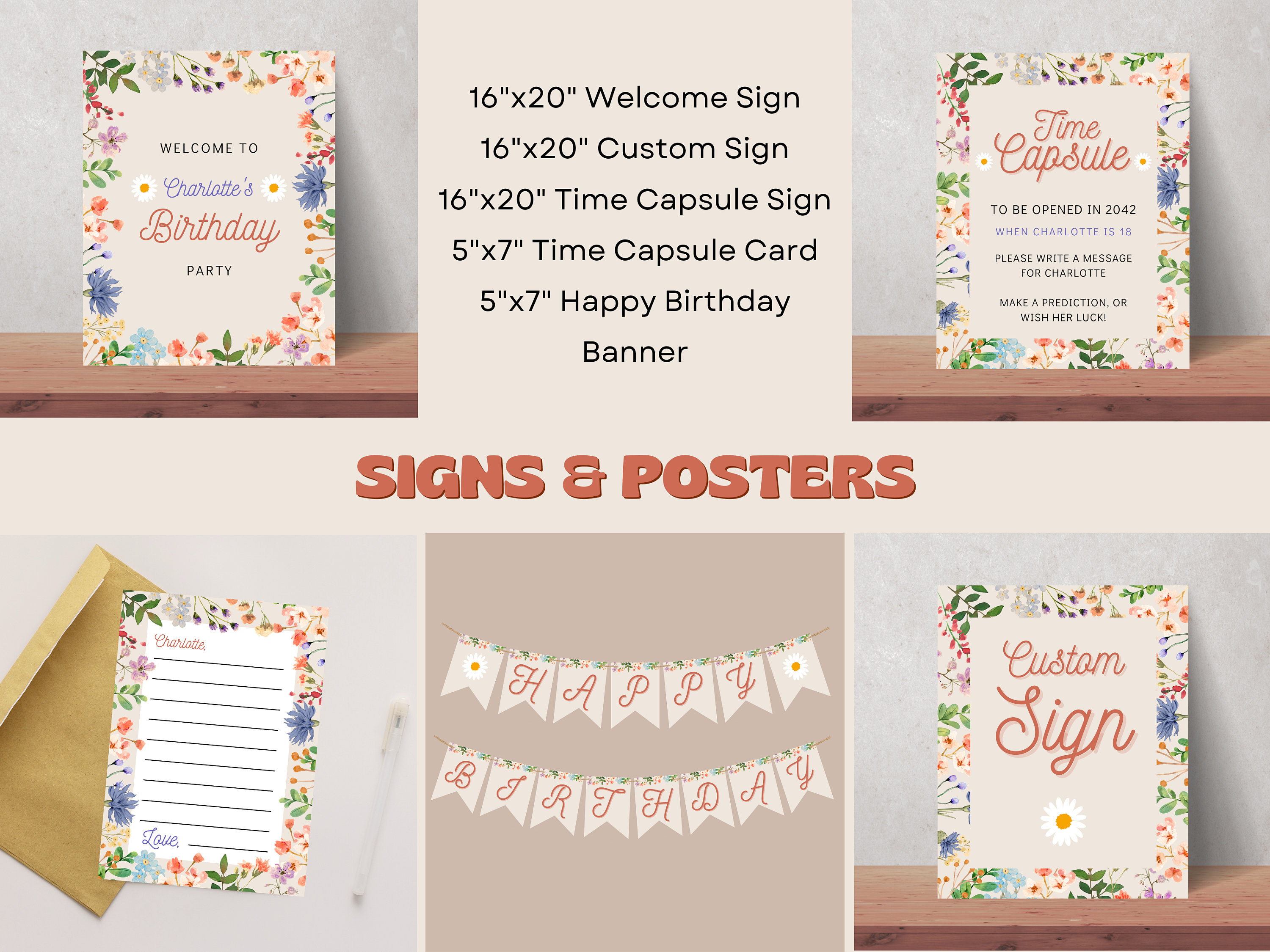 Wildflower Girl Birthday Bundle | Instant Download | Editable Templates ...
