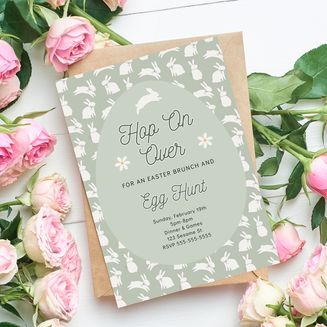 Hop on Over Easter Party Invitations Instant Download Editable Template ...