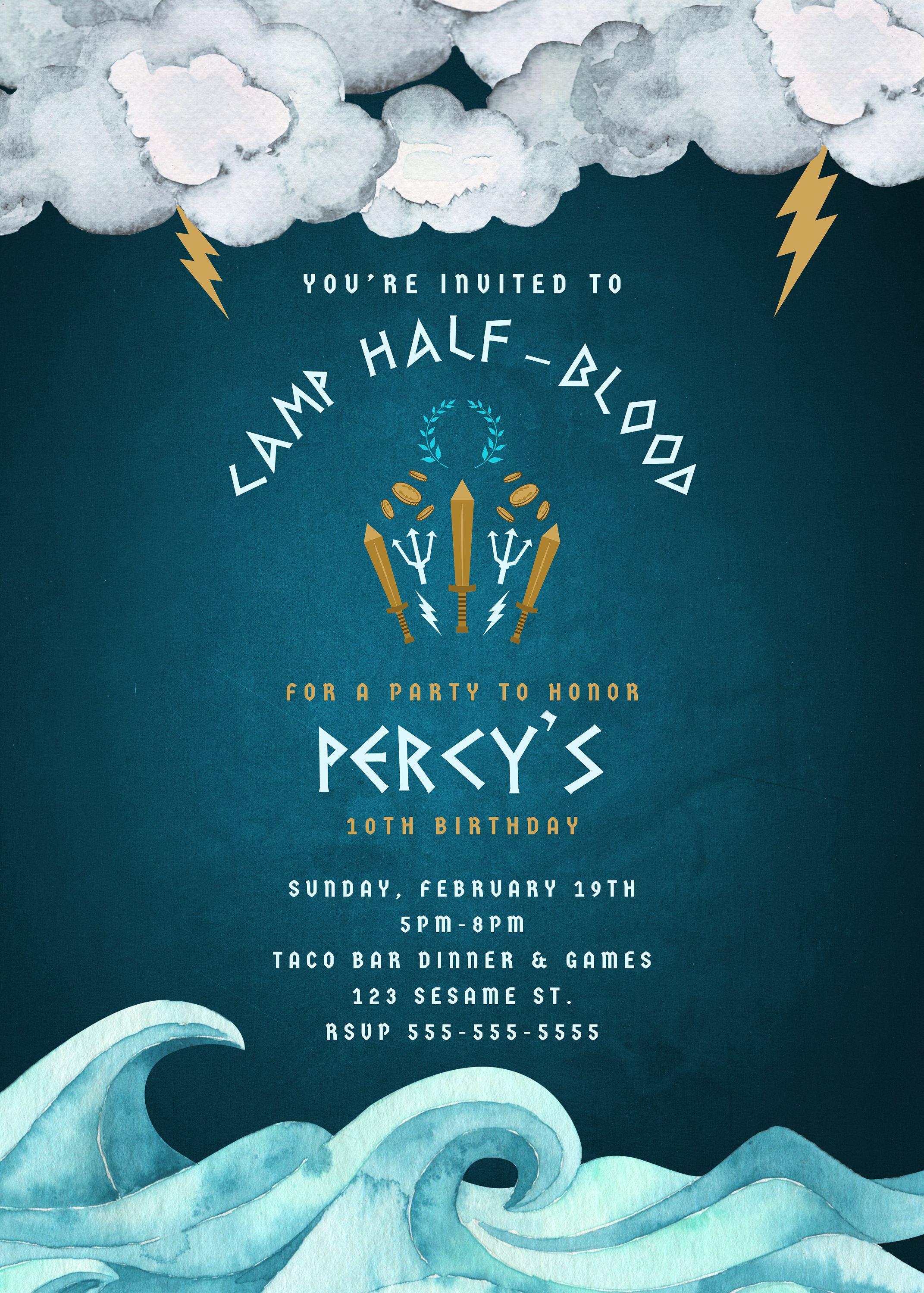 Percy Jackson Inspired Greek Gods Poseidon Birthday Invitation ...