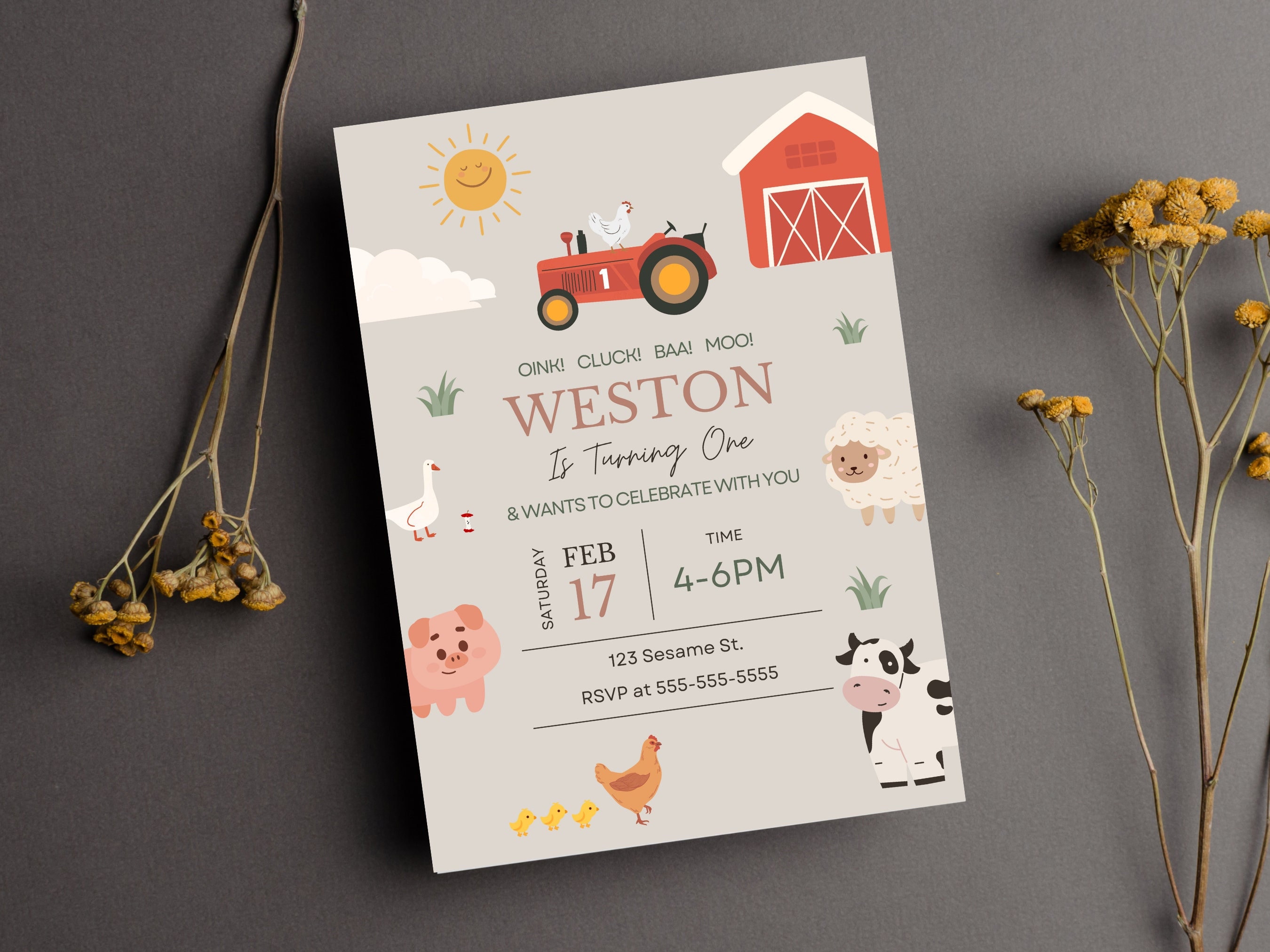 Oink Cluck Baa Moo Farm Animal Birthday Invitation Instant Download ...