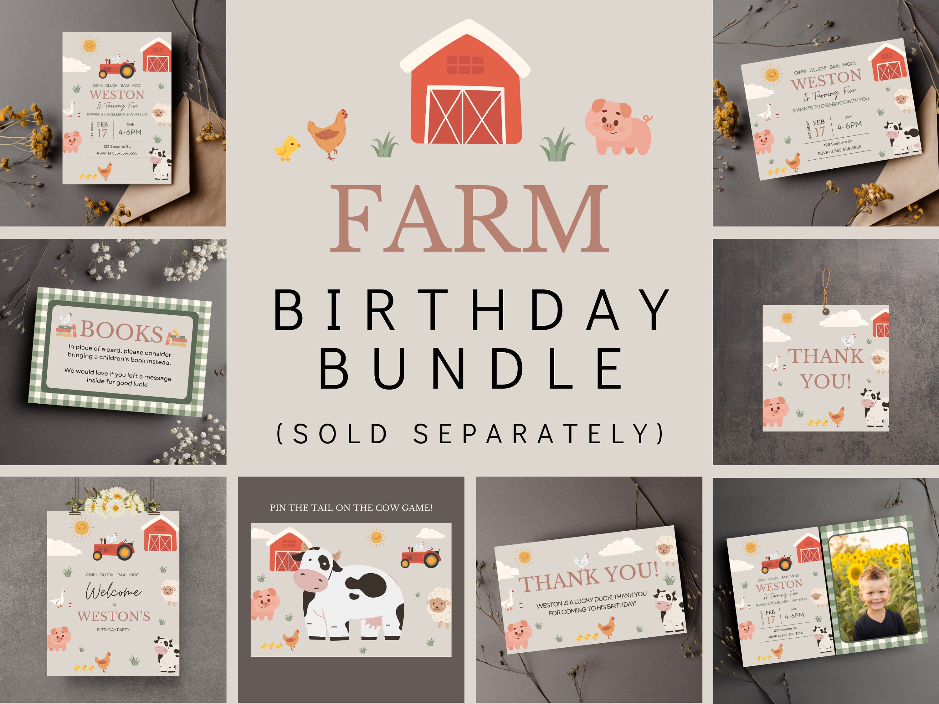 Oink Cluck Baa Moo Farm Animal Birthday Invitation Instant Download ...