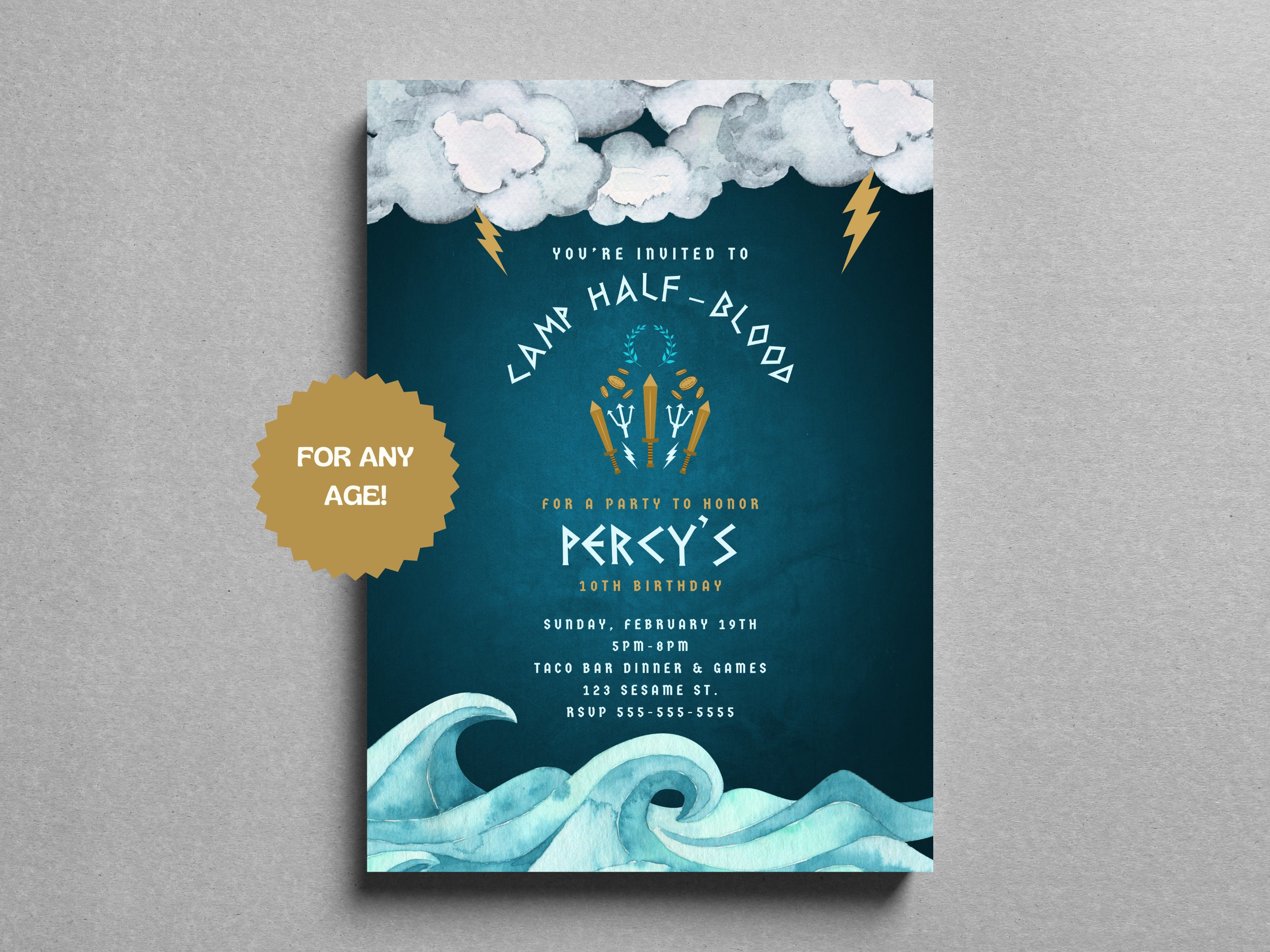 Percy Jackson Inspired Greek Gods Poseidon Birthday Invitation ...