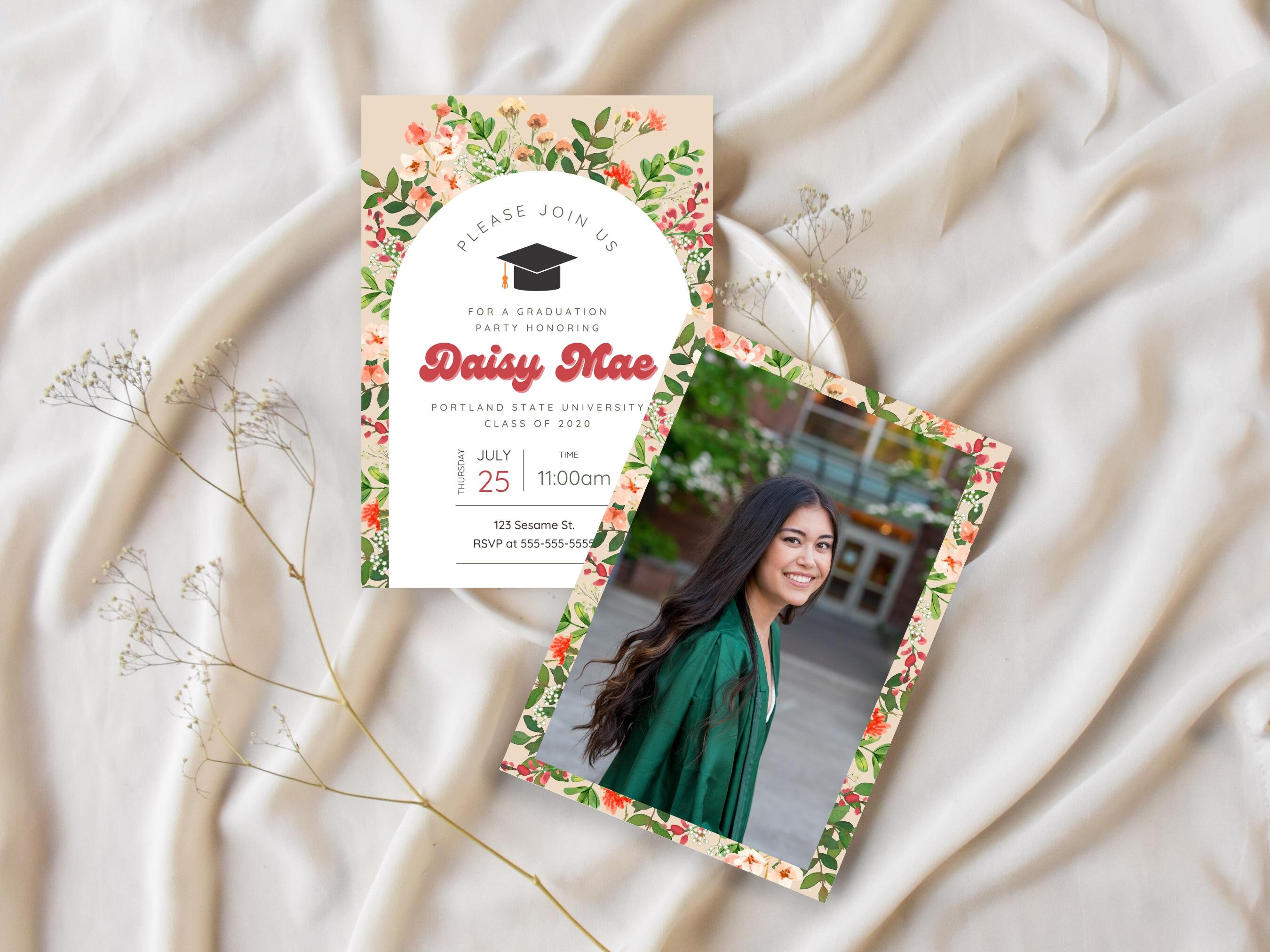Graduation Party Invitation - Wildflower Floral Portrait | Printed ...