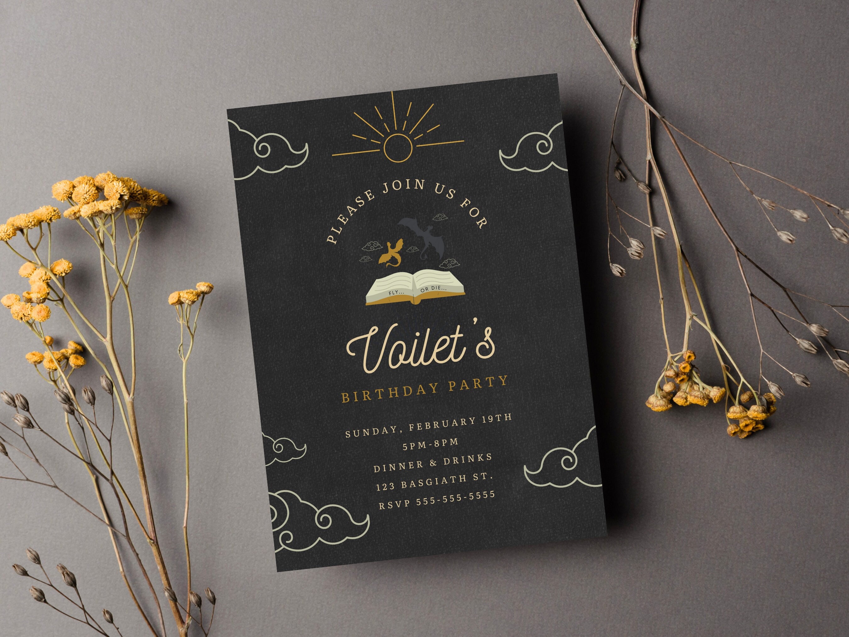 Fourth Wing Inspired Birthday Invitation | Printed Invitations - Etsy