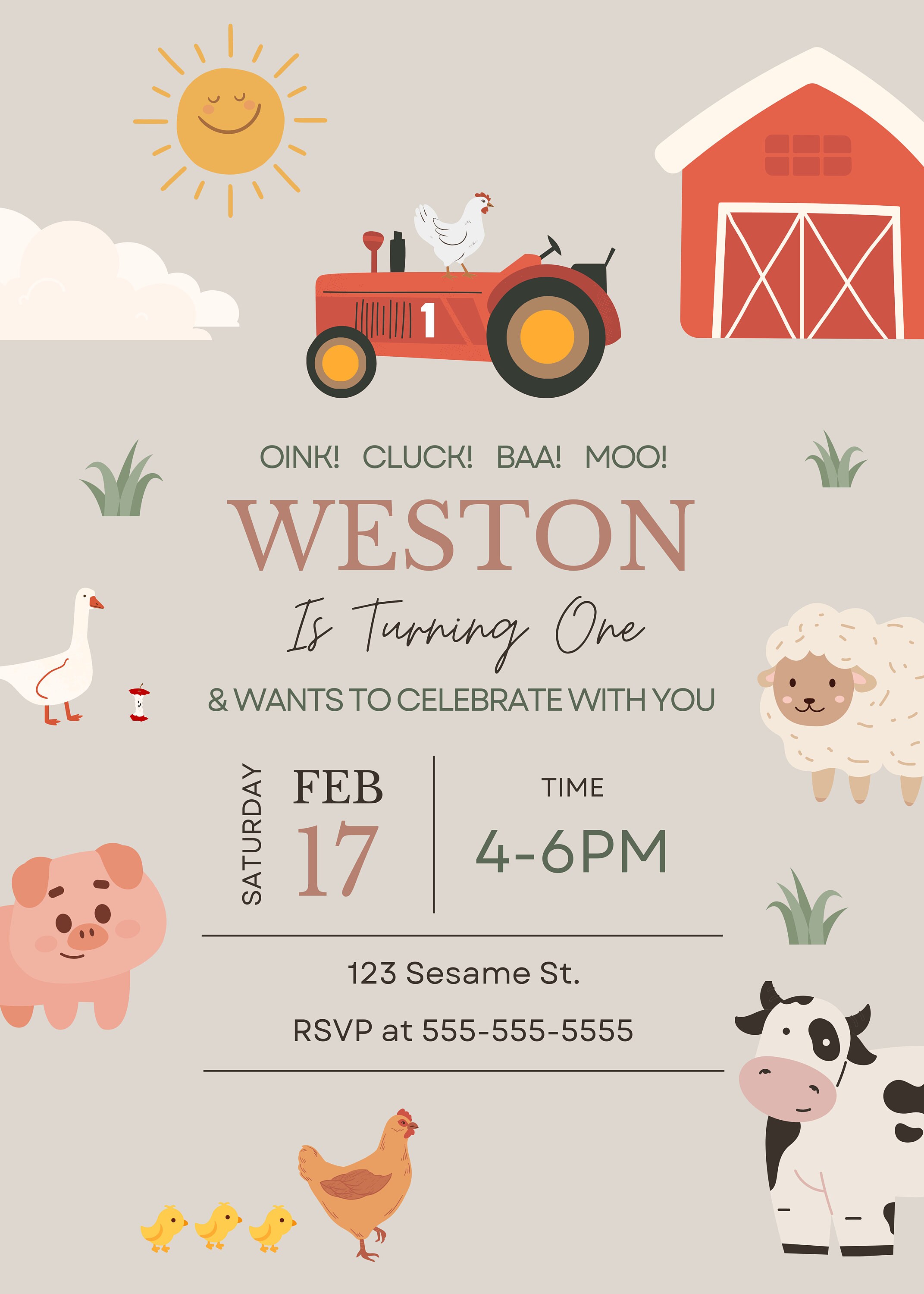 Oink Cluck Baa Moo Farm Animal Birthday Invitation Instant Download ...