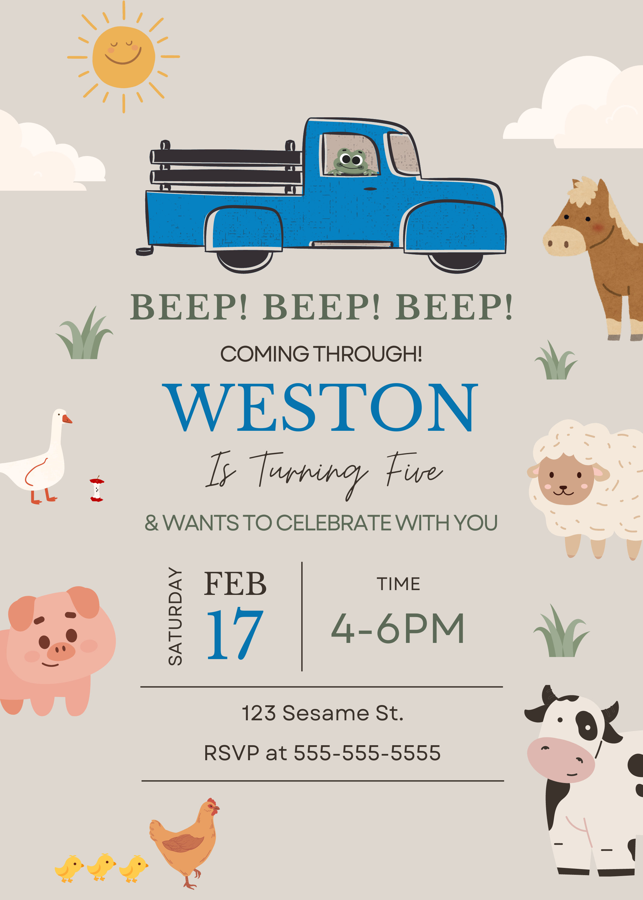 Blue Truck Farm Animal Birthday Invitation | Printed Invitations - Etsy