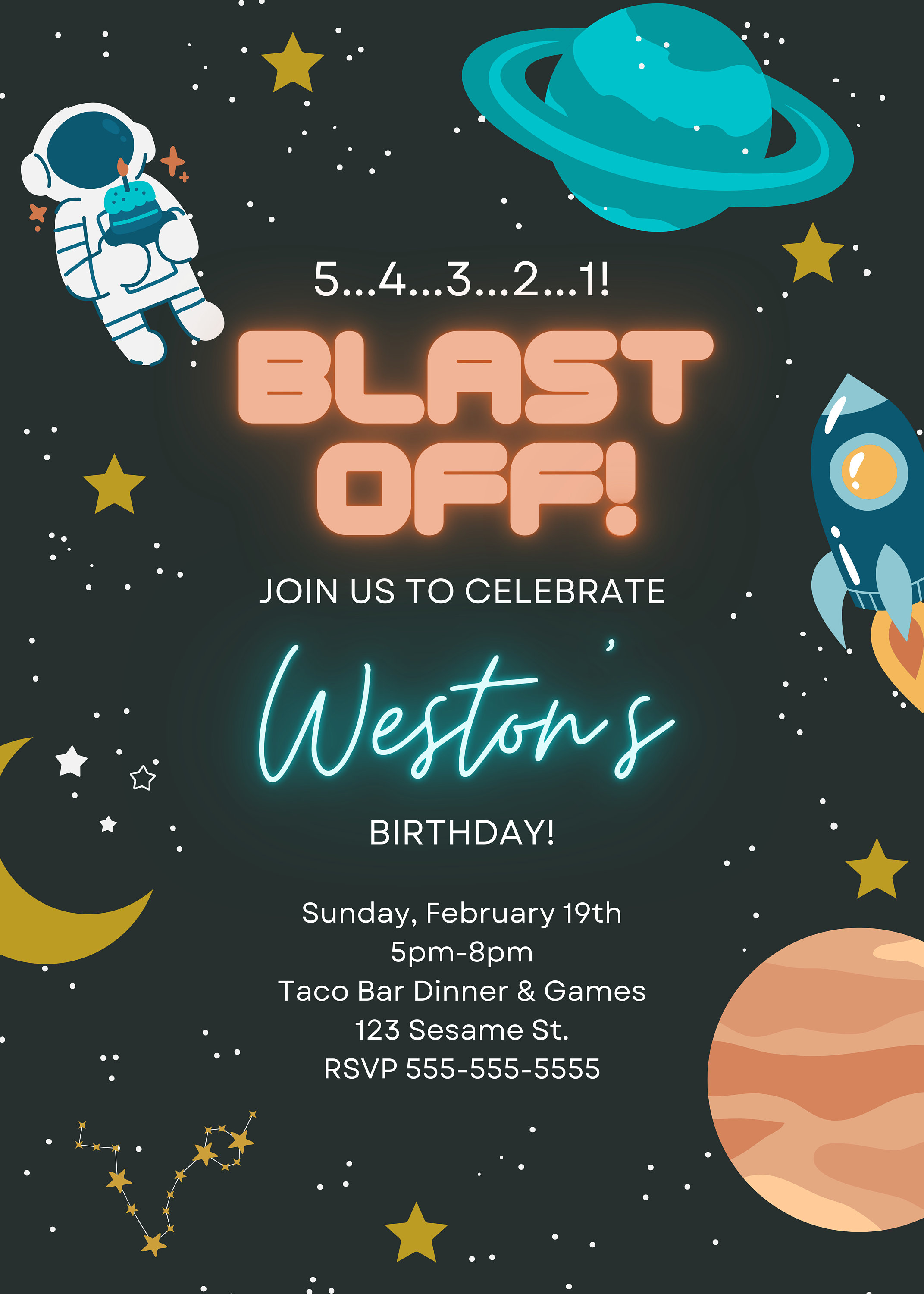 Boy's Space Theme Birthday Invitation | Printed Invitations - Etsy