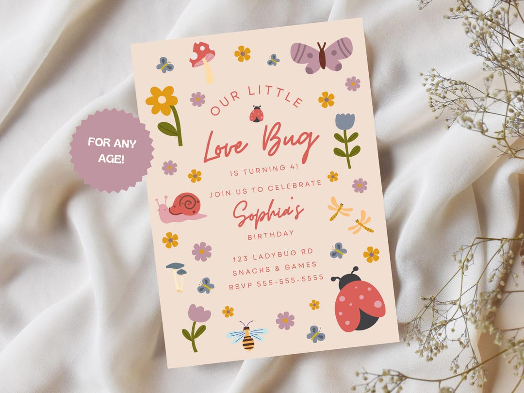 Our Little Love Bug Insect Birthday Invitation | Instant Download ...