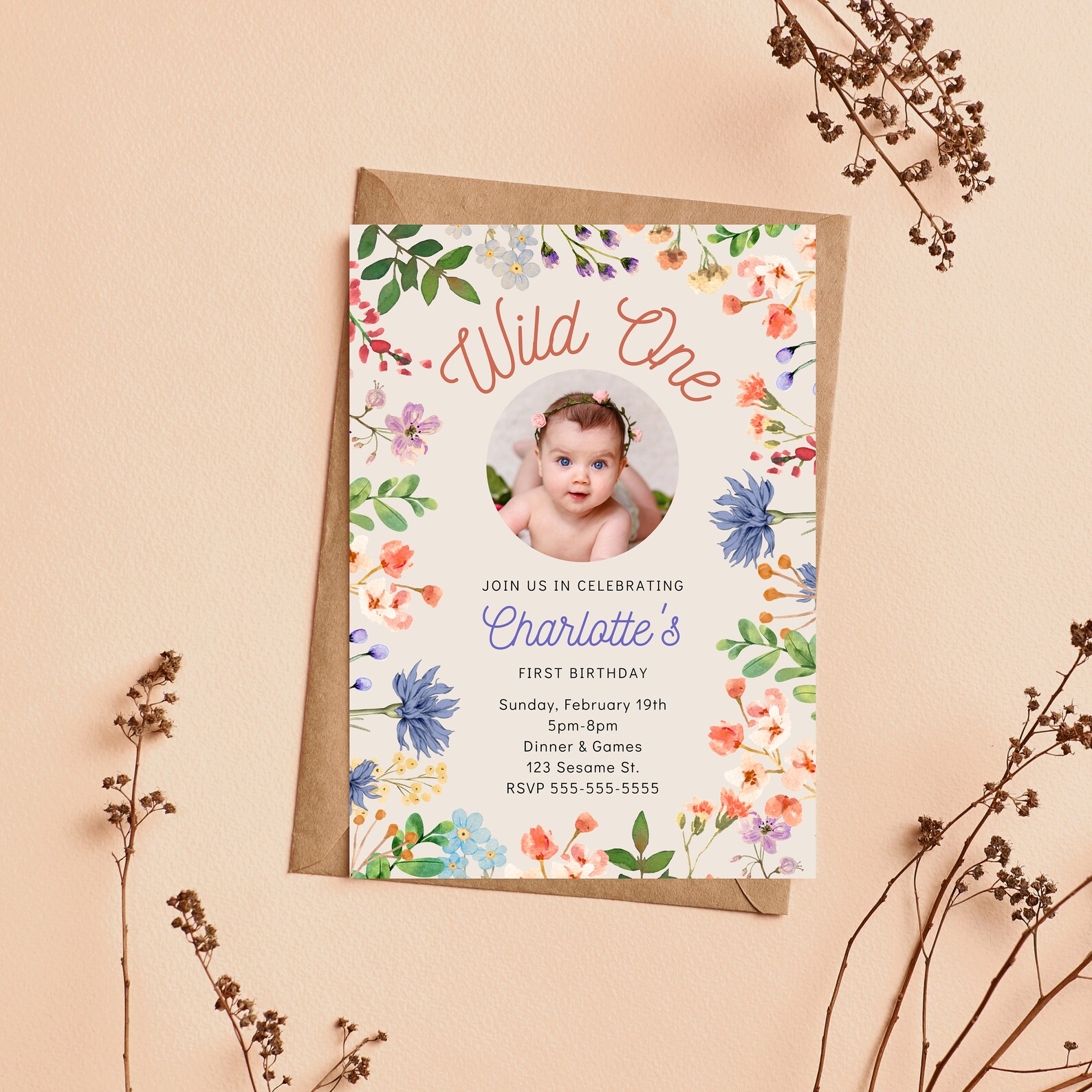Wild One Wildflower Girl Birthday Bundle | Instant Download | Editable ...