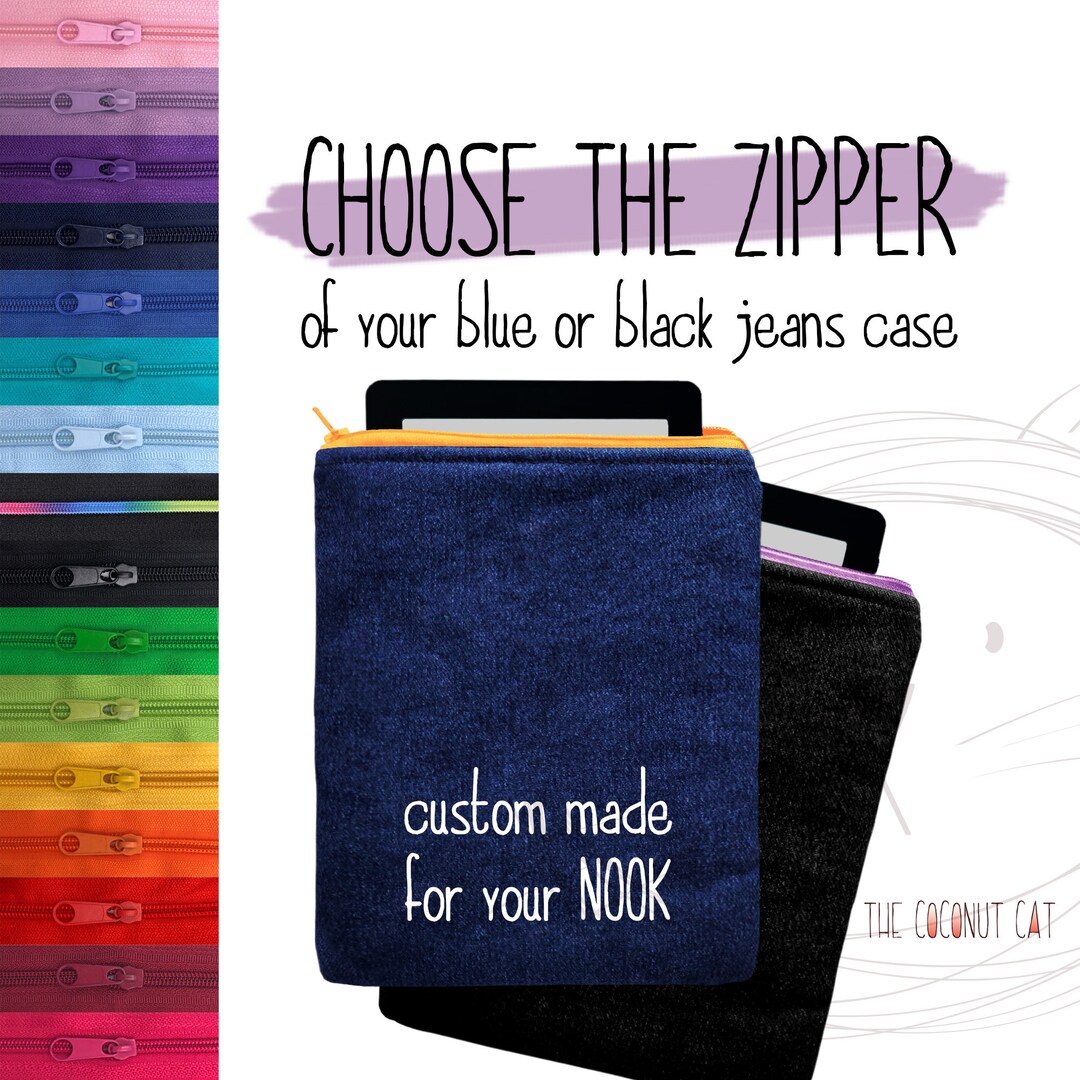 Padded Nook Sleeve With Zipper, Black or Blue Denim Case for Nook ...