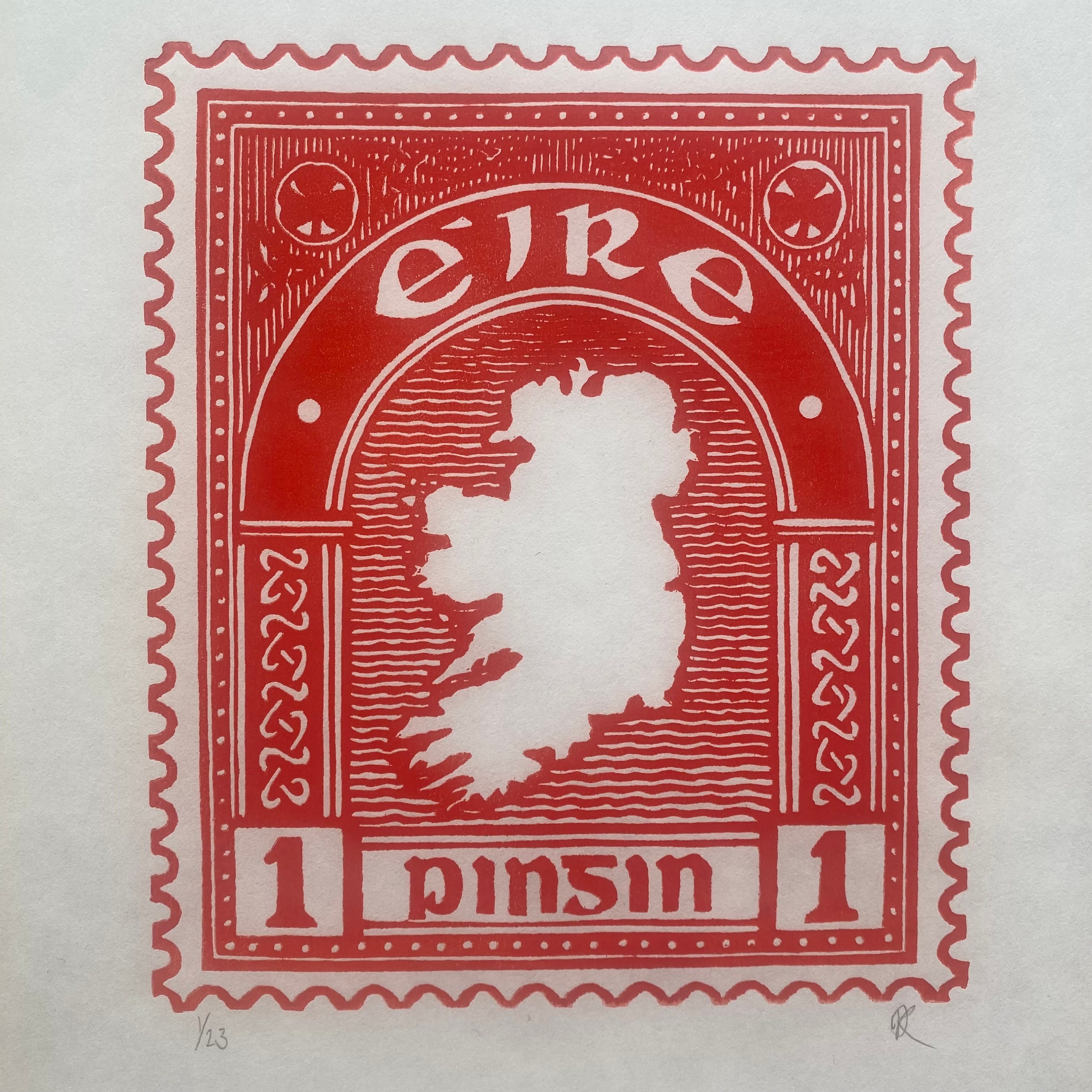 1 P 1923 Irish Stamp Linocut Print - Etsy
