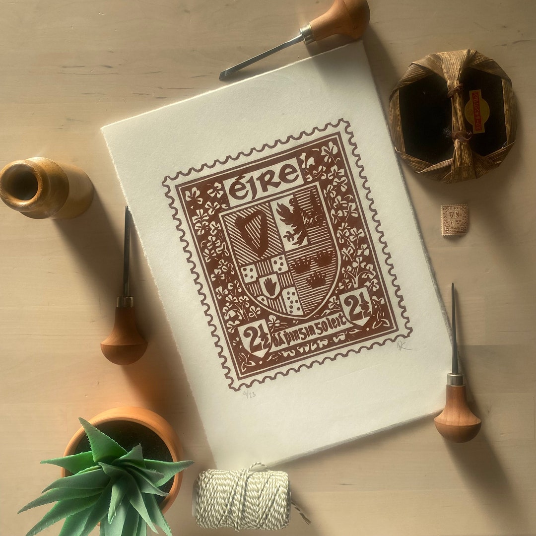 2 1/2 P 1923 Irish Stamp Linocut Print - Etsy