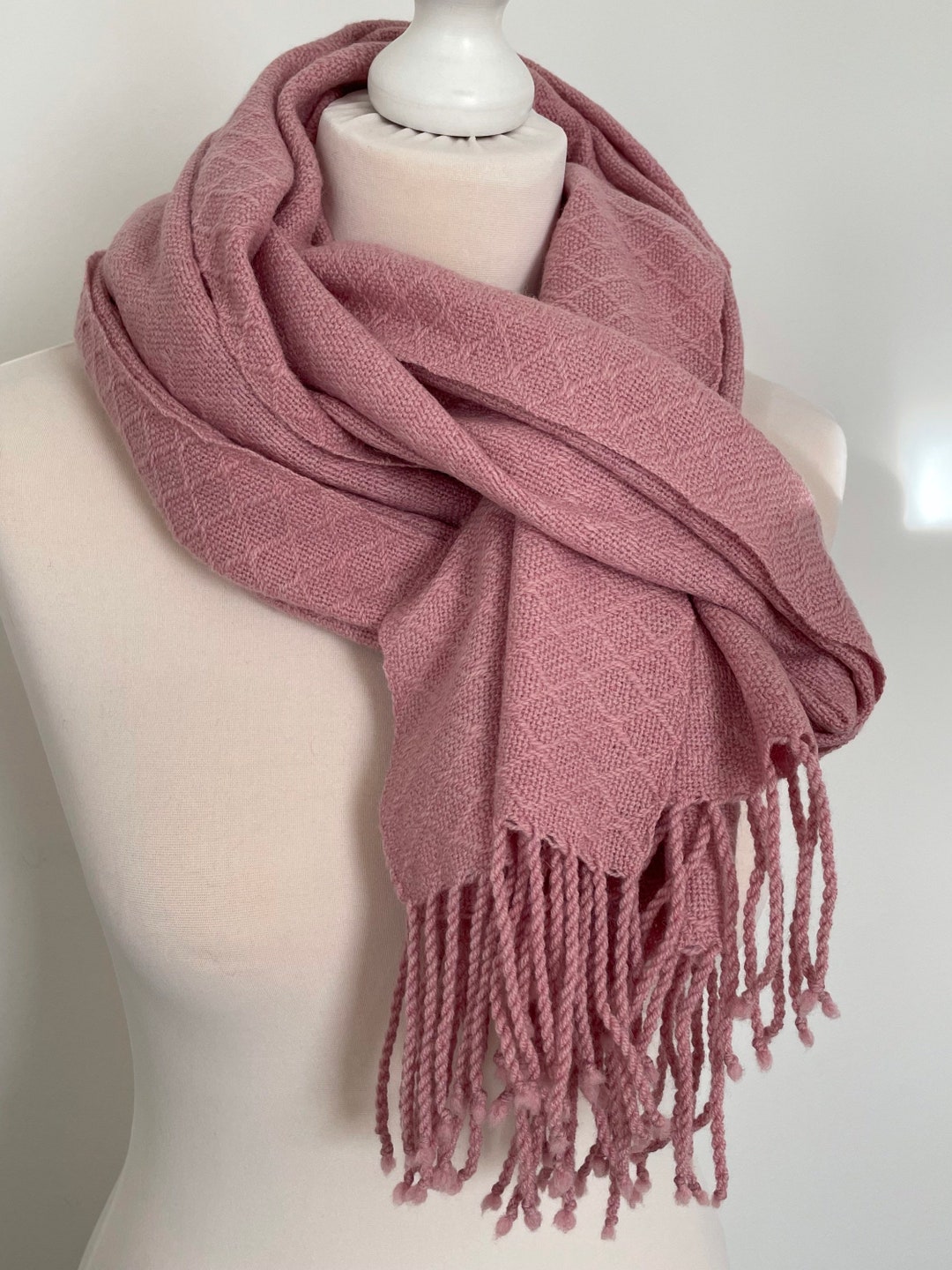 Dusky Pink Handwoven Lambswool Scarf. - Etsy UK