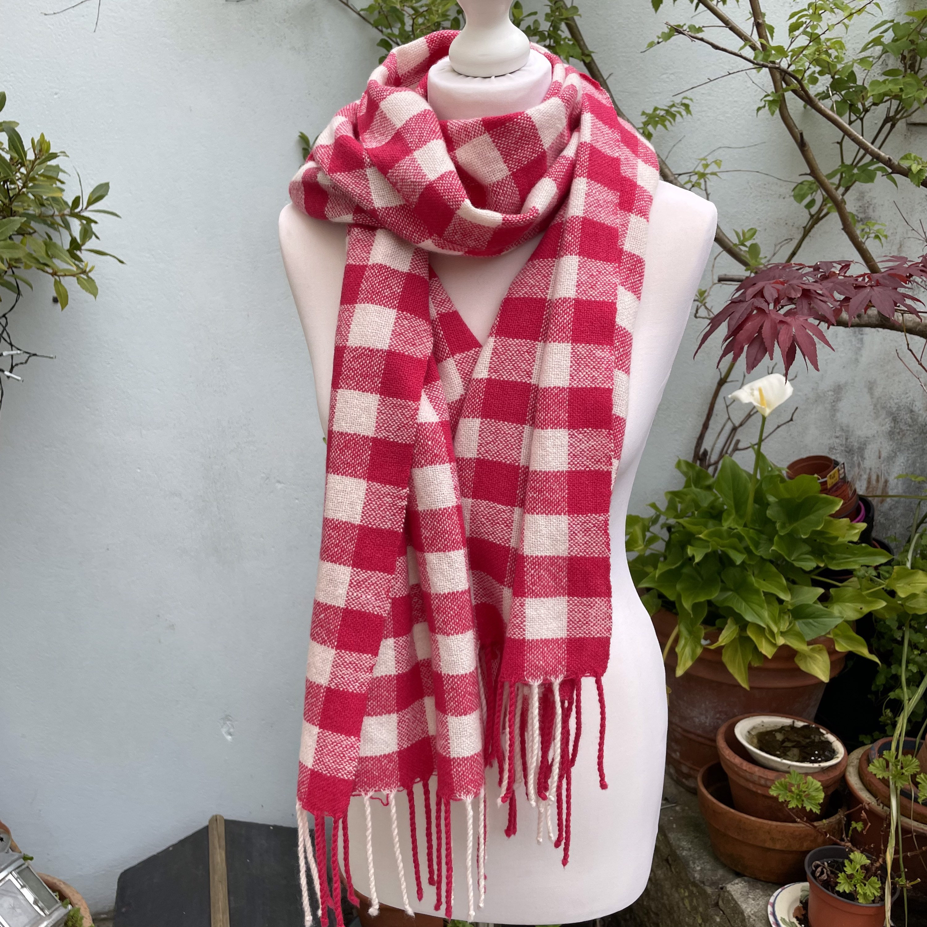 Handwoven Raspberry Pink Lambswool Gingham Scarf. - Etsy