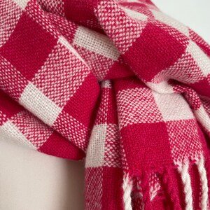 Handwoven Raspberry Pink Lambswool Gingham Scarf. - Etsy