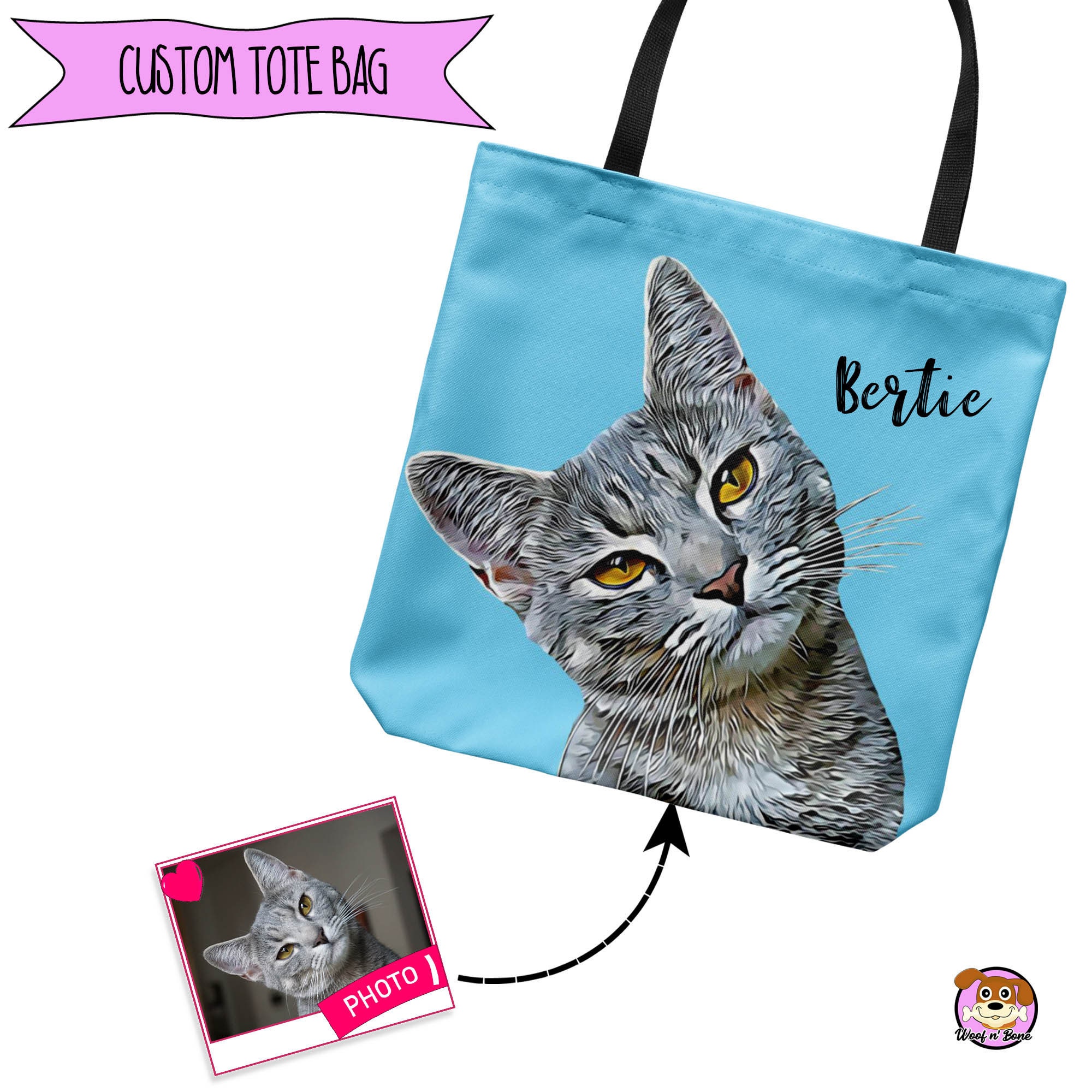 Custom Cat Tote Bag Personalized With Photo of Your Cat in a - Etsy