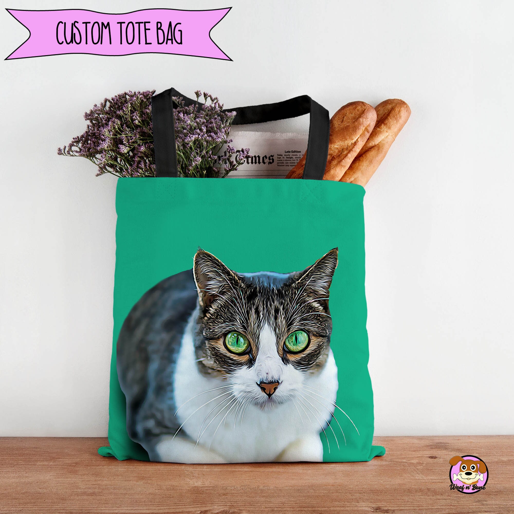 Custom Cat Tote Bag Personalized With Photo of Your Cat in a - Etsy