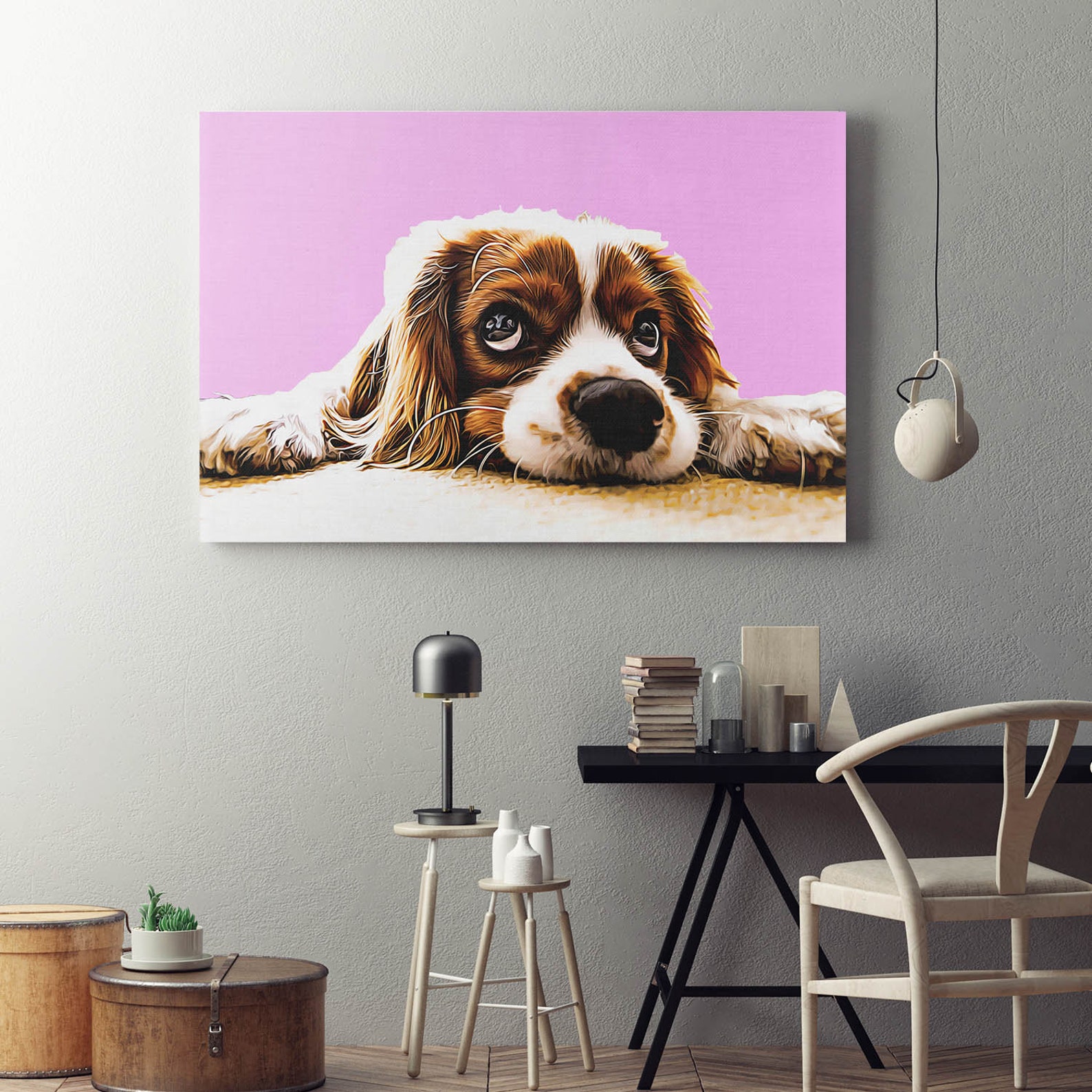 Custom Dog Canvas Portrait Cartoon Style Art on a Color | Etsy