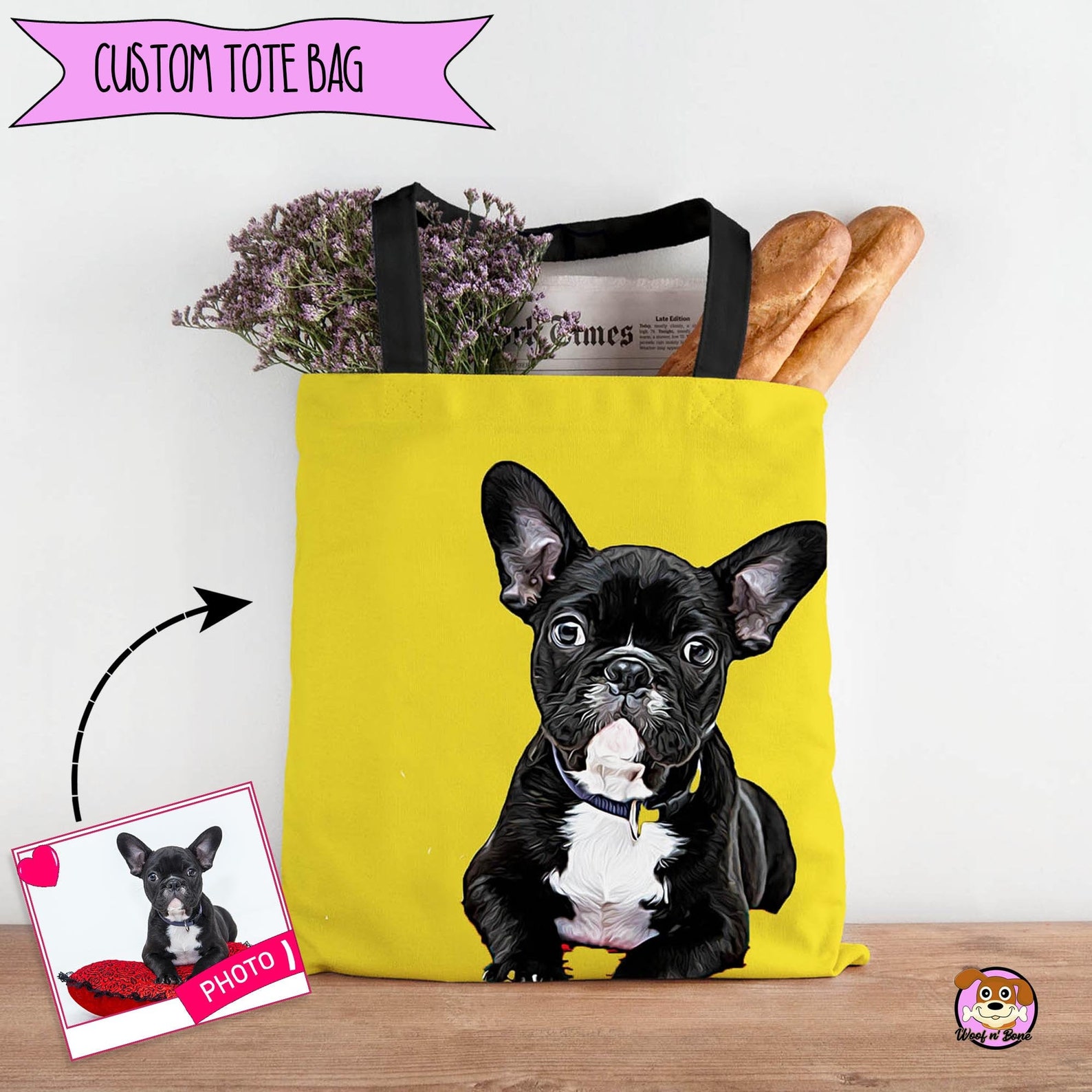 Custom Dog Tote Bag Personalized With Photo of Your Dog in a - Etsy