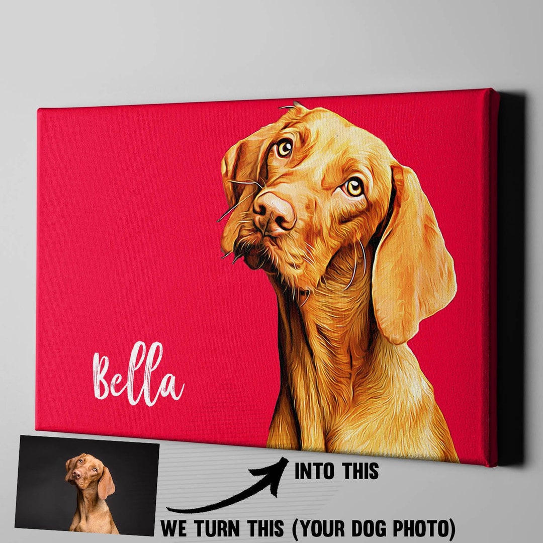 Custom Dog Canvas Portrait - Cartoon Style Art on a Color Background - Etsy