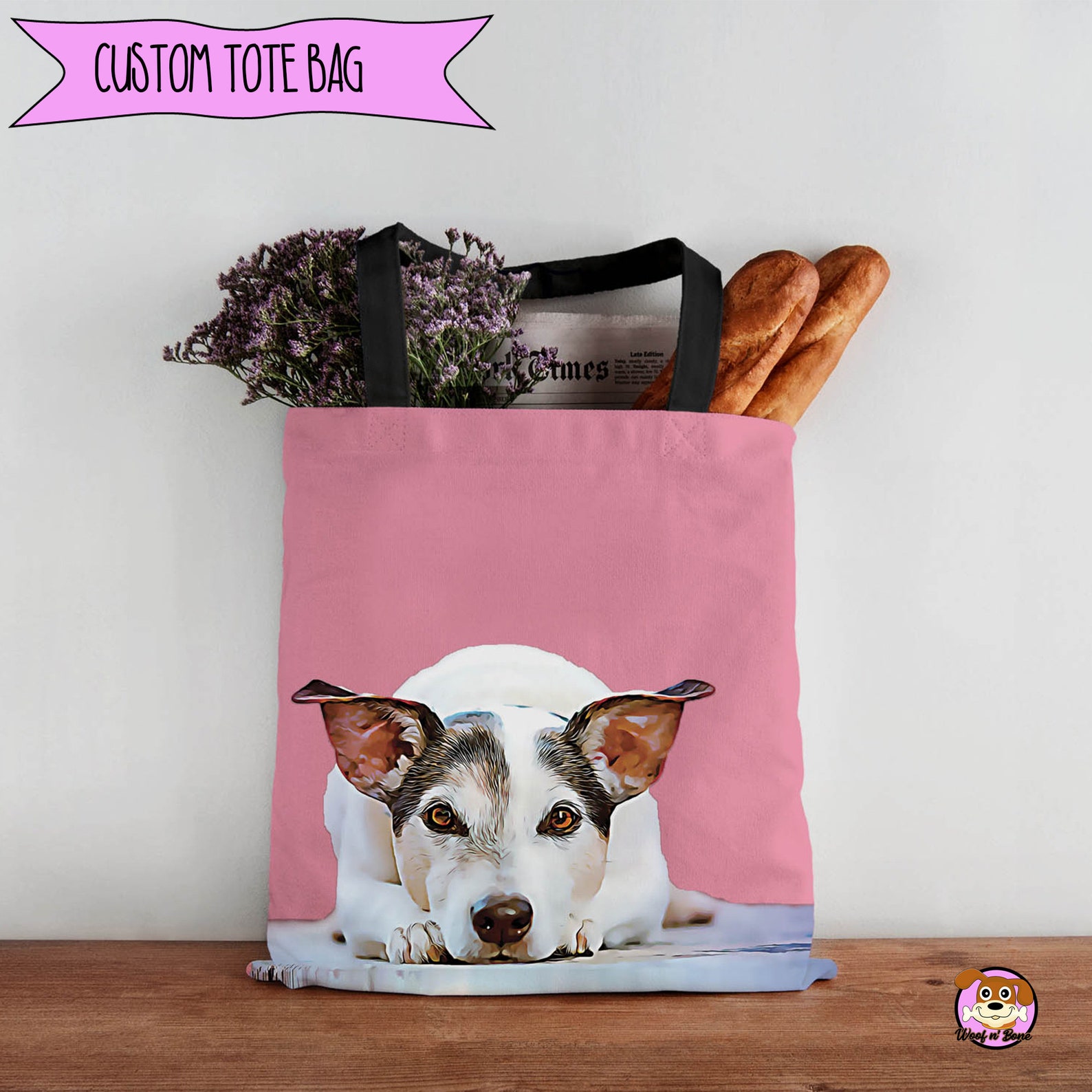 Custom Dog Tote Bag With Photo of Your Dog on a Pastel | Etsy