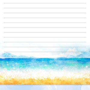 Printable Stationery Lined Paper, Summer Background With Beach in ...