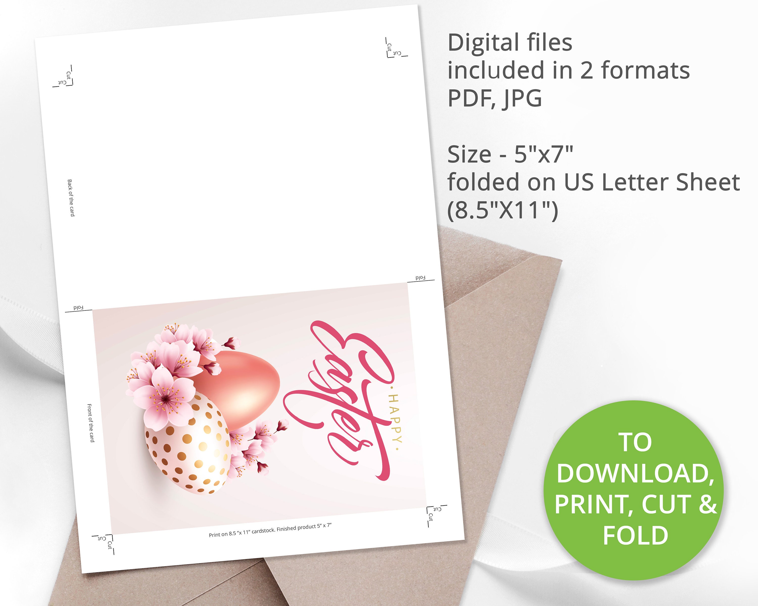 Printable Easter Card, Happy Easter Card With Easter Eggs and Spring ...
