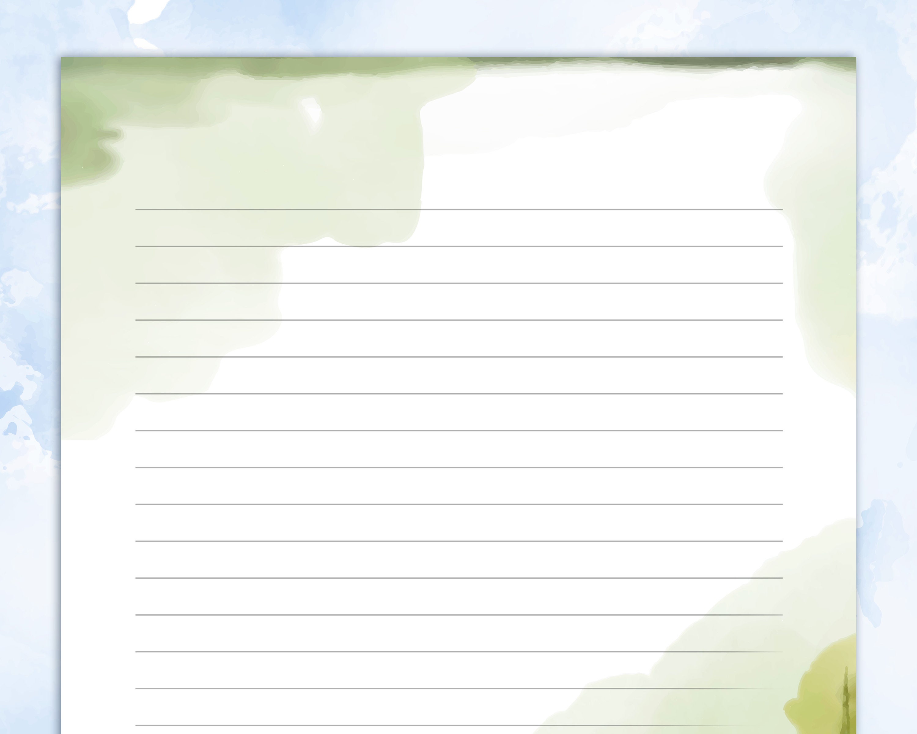 Printable Stationery Lined Paper With Mountain View Watercolor ...
