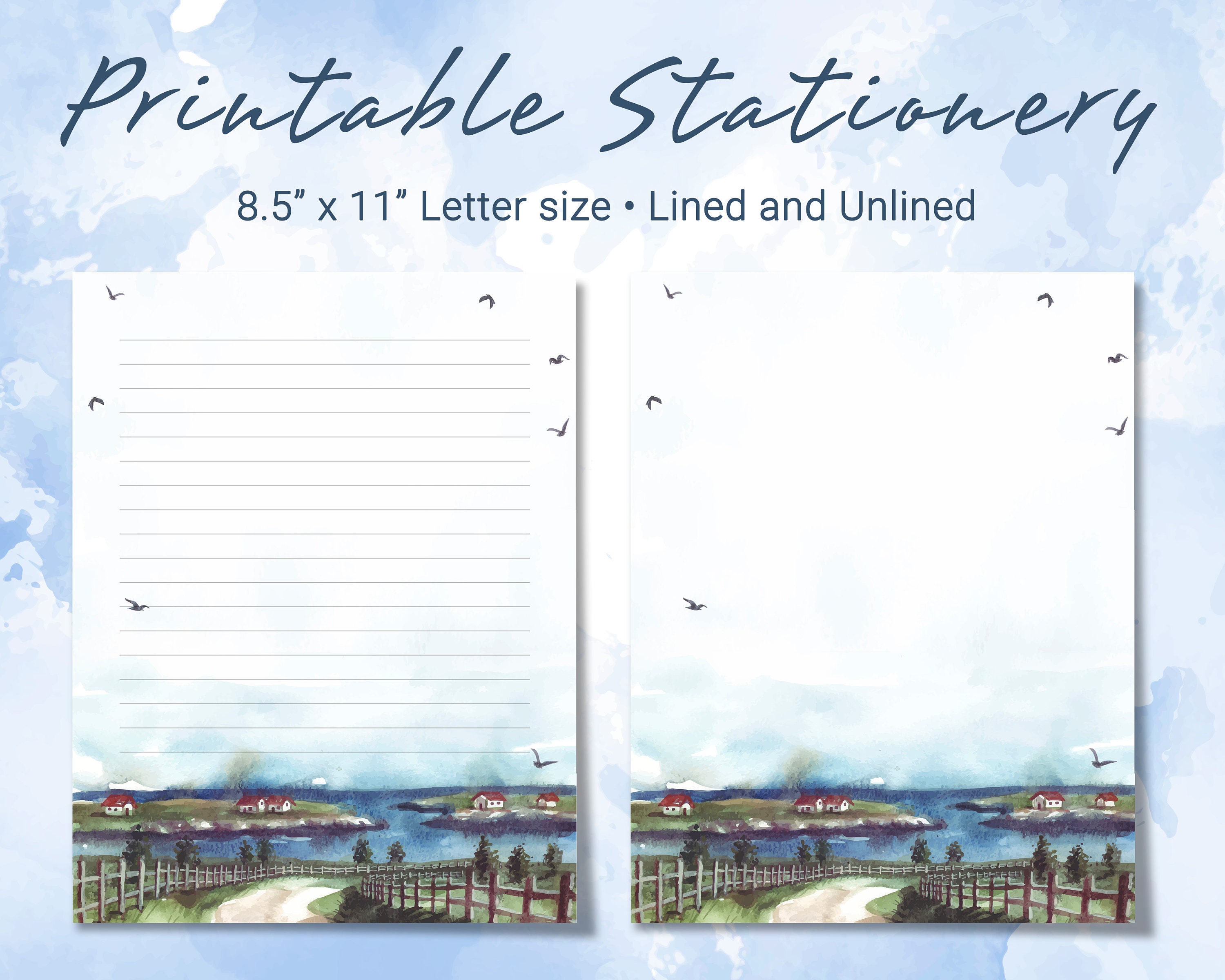 Printable Stationery Lined Paper With of Nature Landscape With Road and ...