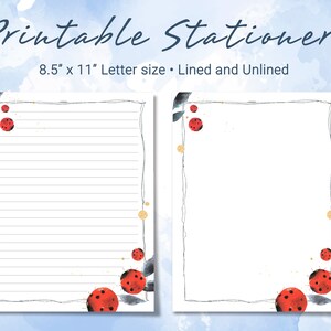 Printable Stationery Lined Paper With Ladybug and Leaves, Printable ...