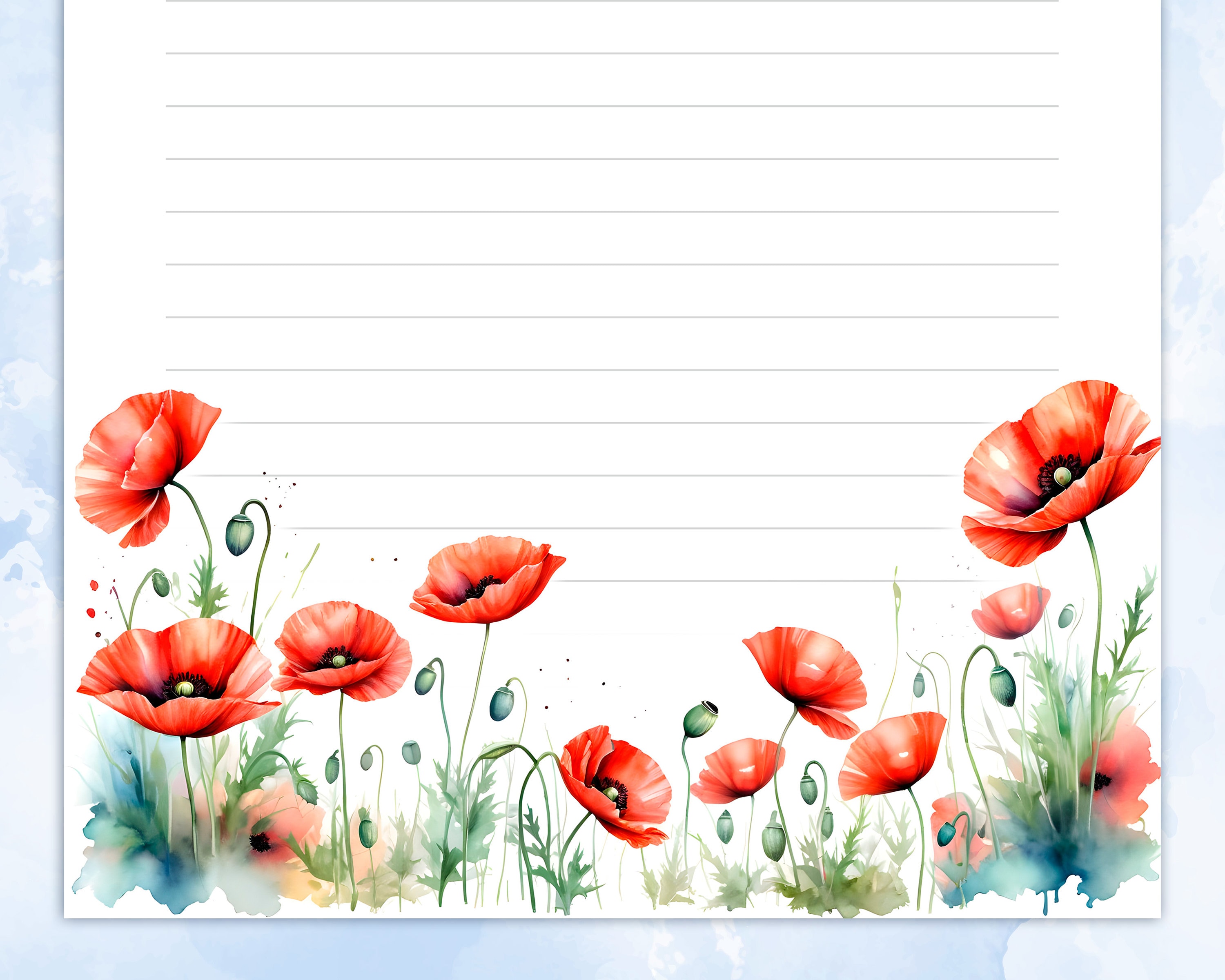 Printable Stationery Lined Paper, Letter Writing Paper With Bright ...