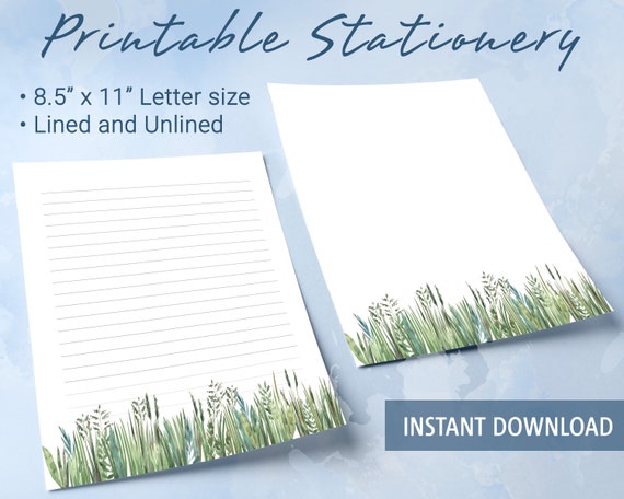 Green Grass Printable Stationery Printable Writing Paper With - Etsy