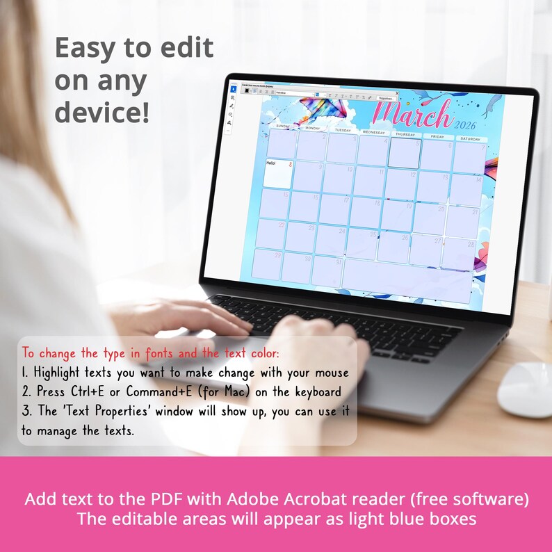 Editable March 2026 Calendar, US Letter Monthly Planner, PNG PDF Doc ...