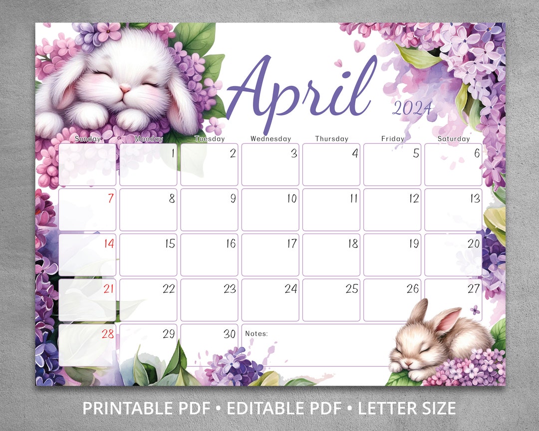 Calendario editable de abril de 2024, Planificador rellenable ...
