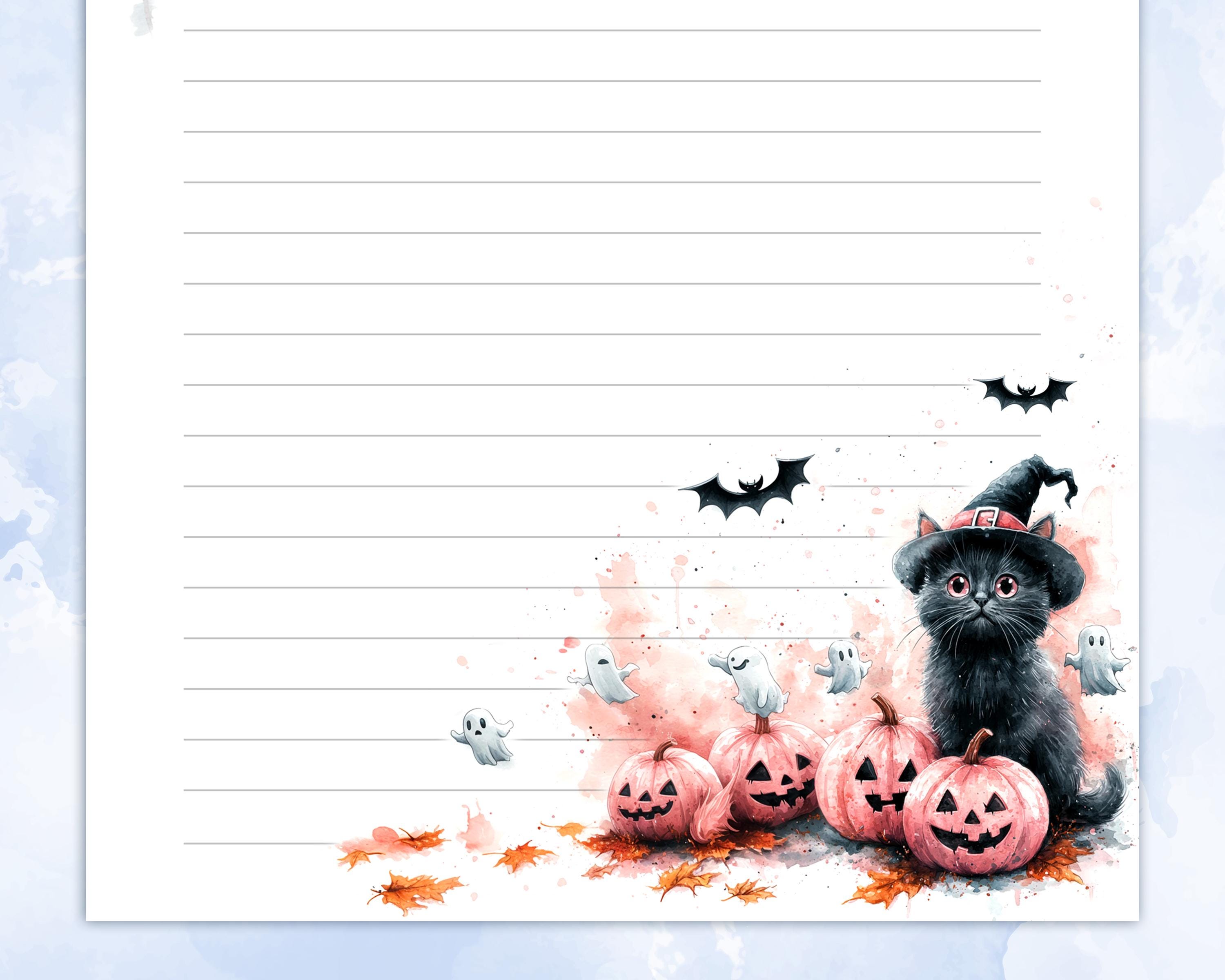 Pink Halloween Printable Stationery Lined Paper, Letter Writing Paper ...
