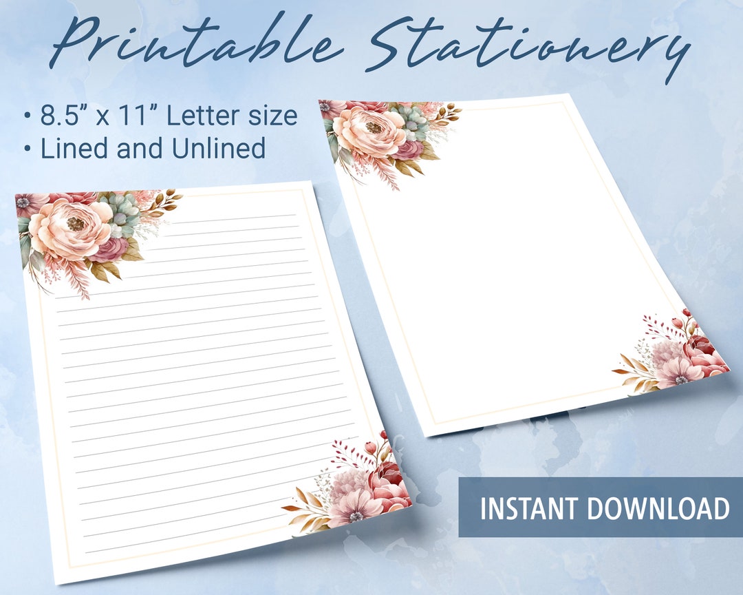 Floral Printable Stationery Lined Paper, Printable Writing Paper With ...