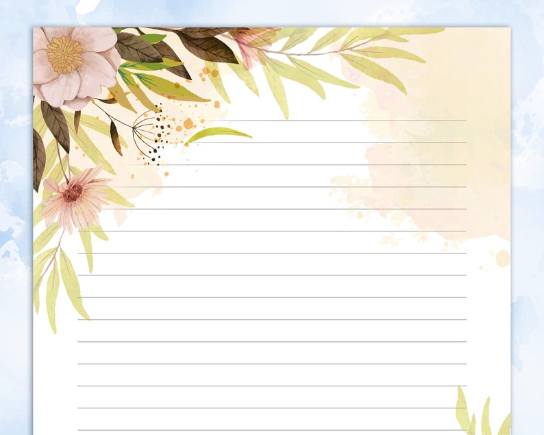 Printable Stationary, Floral Printable Writing Paper, Botanical Letter ...