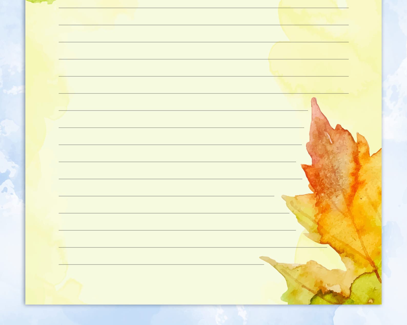 Leaves Printable Stationery, Printable Writing Paper With Watercolor ...