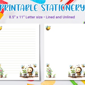 Printable Stationery for Kids, Printable Writing Paper With a Cute Bee ...