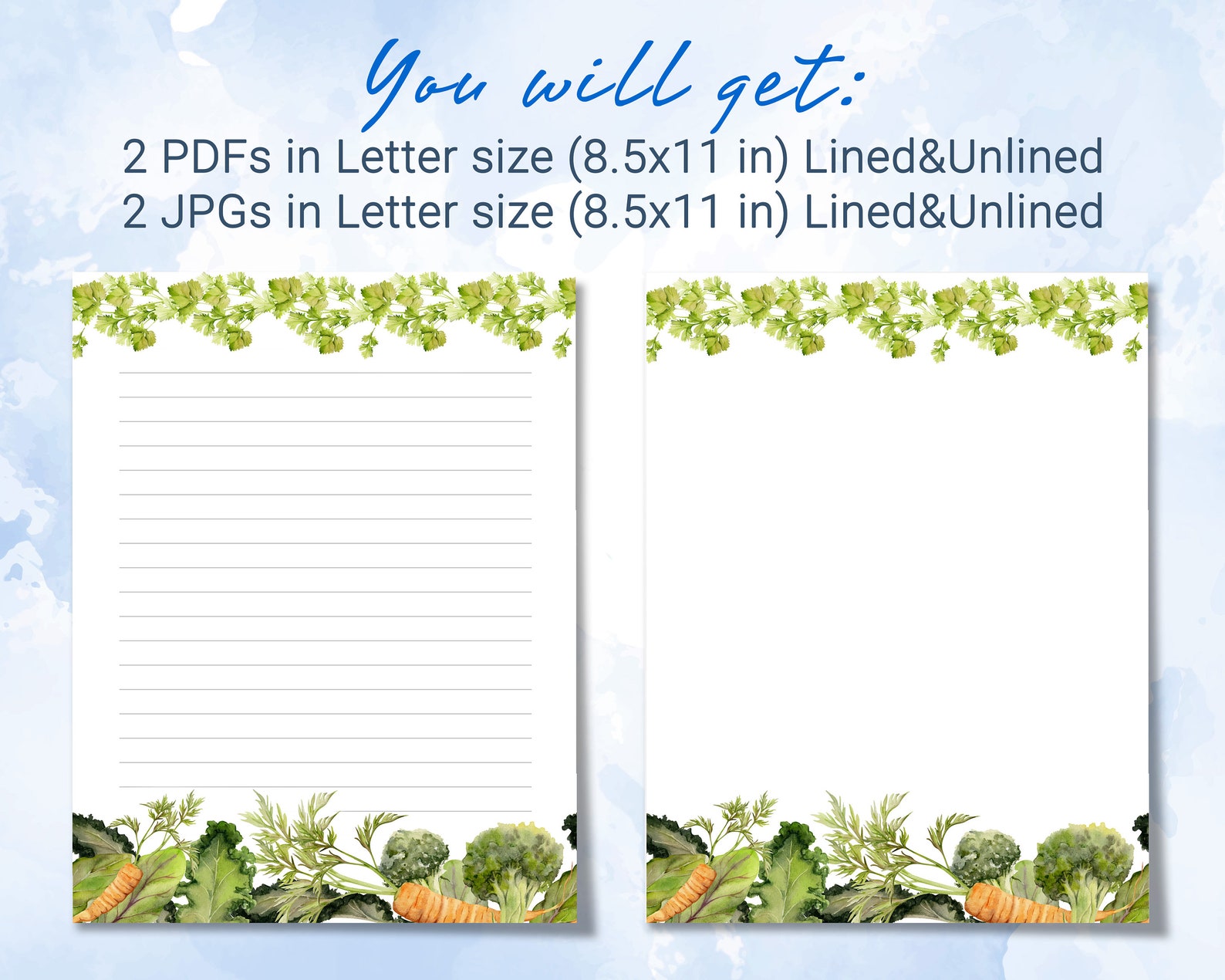 Printable Stationery Paper With Vegetables and Green Salad Mix ...