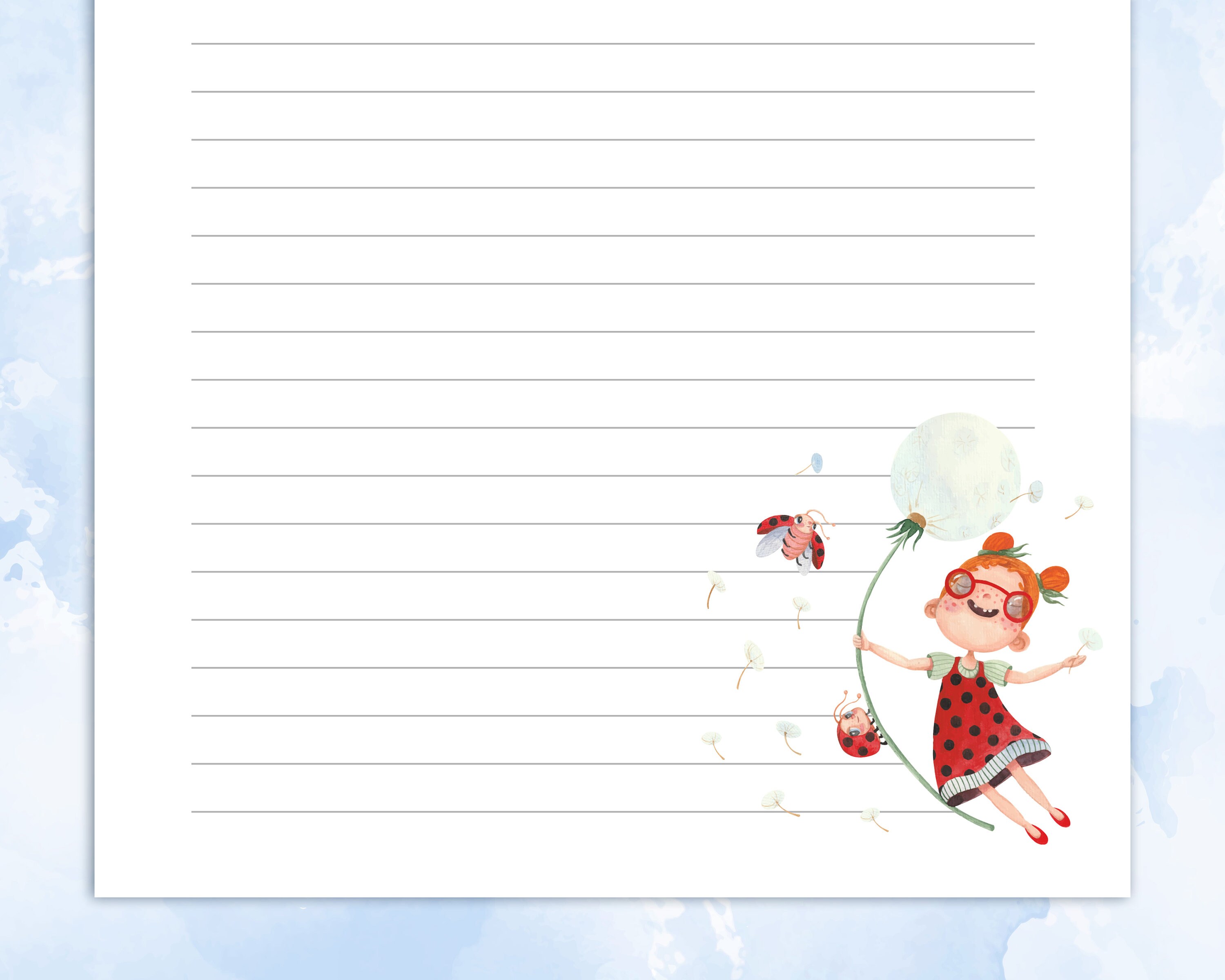 Printable Stationery Lined Paper, Printable Writing Paper, Girl ...