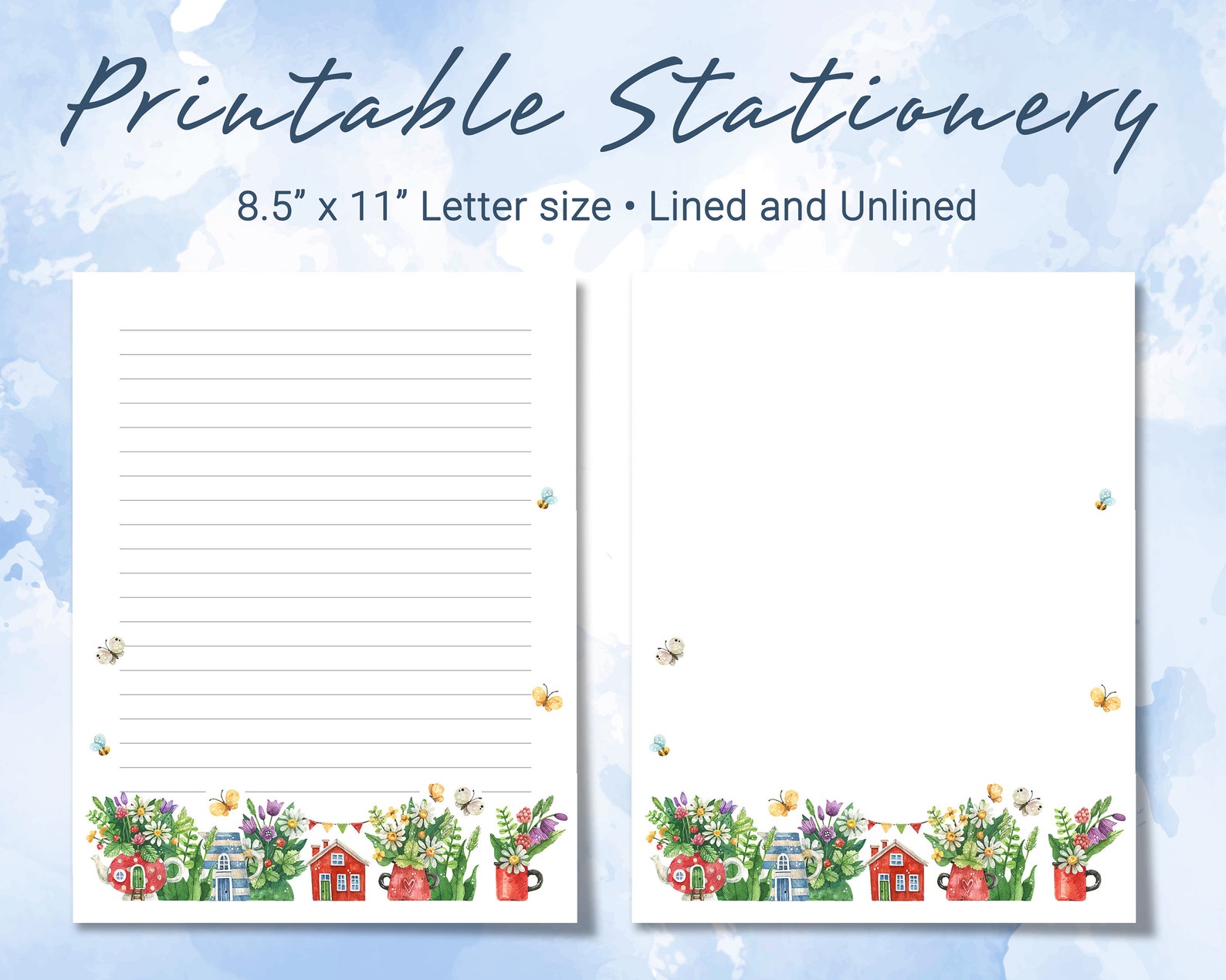 Summer Flowers Printable Stationery Lined Paper, Printable Writing ...