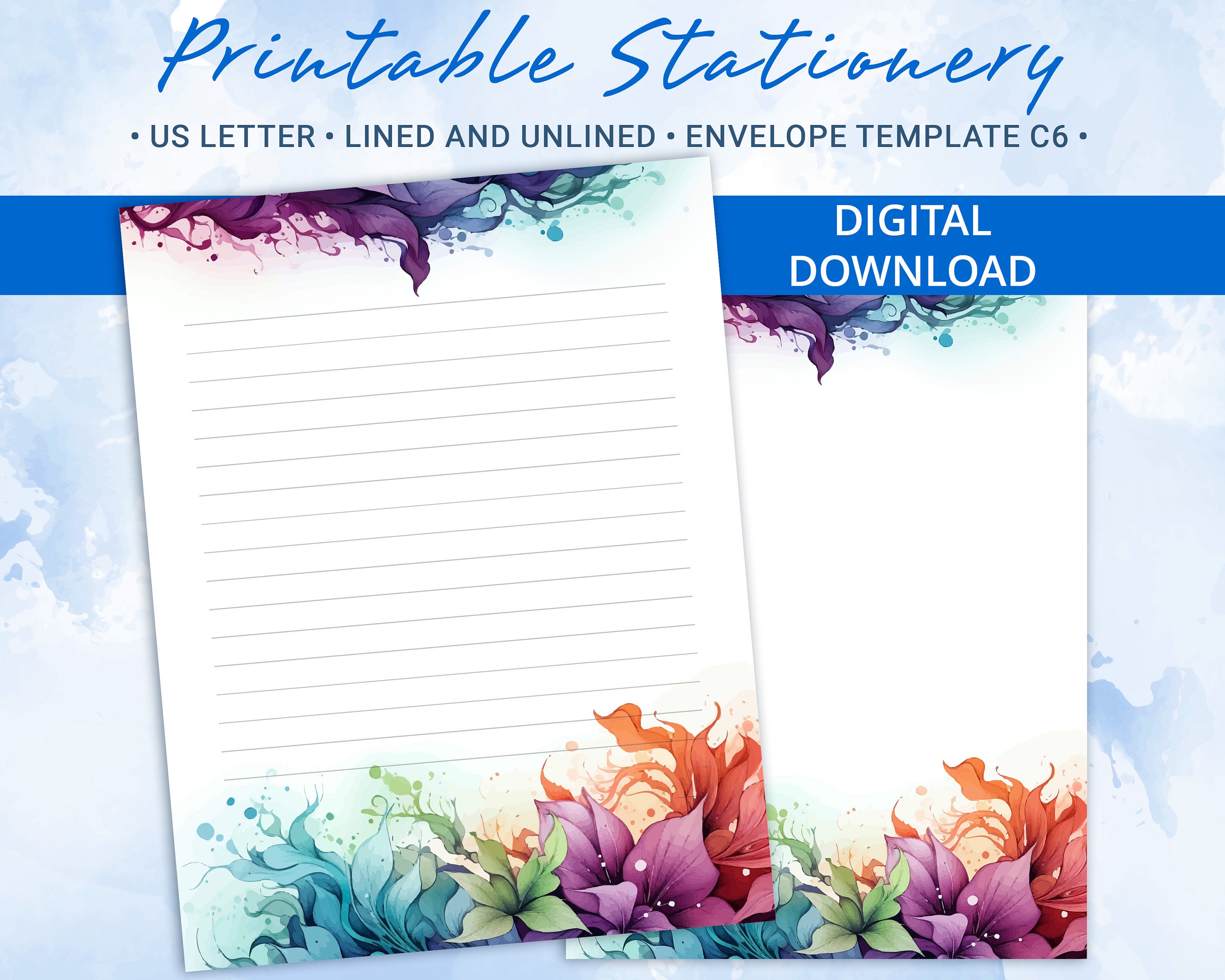 Printable Stationery Paper With Rainbow Flowers Printable - Etsy