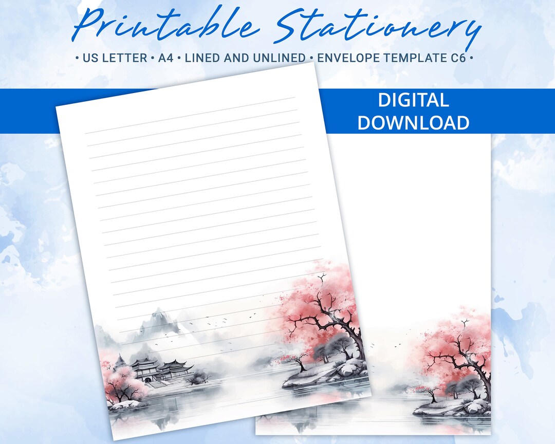 Printable Stationery Lined Paper, Writing Paper With Beautiful Japanese ...