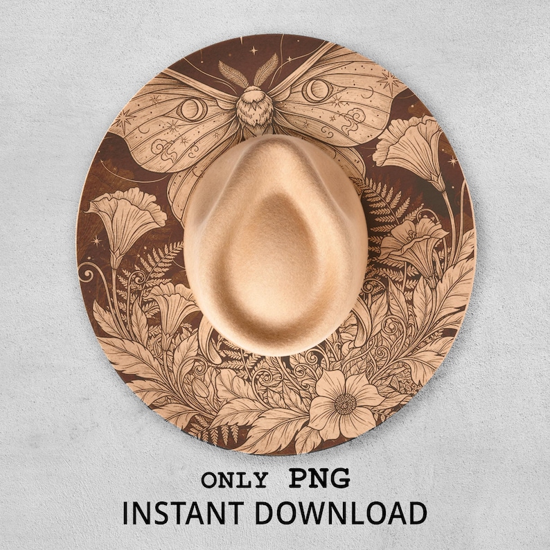 Luna Moth Hat Burning Design PNG, Celestial Floral Fedora Laser ...