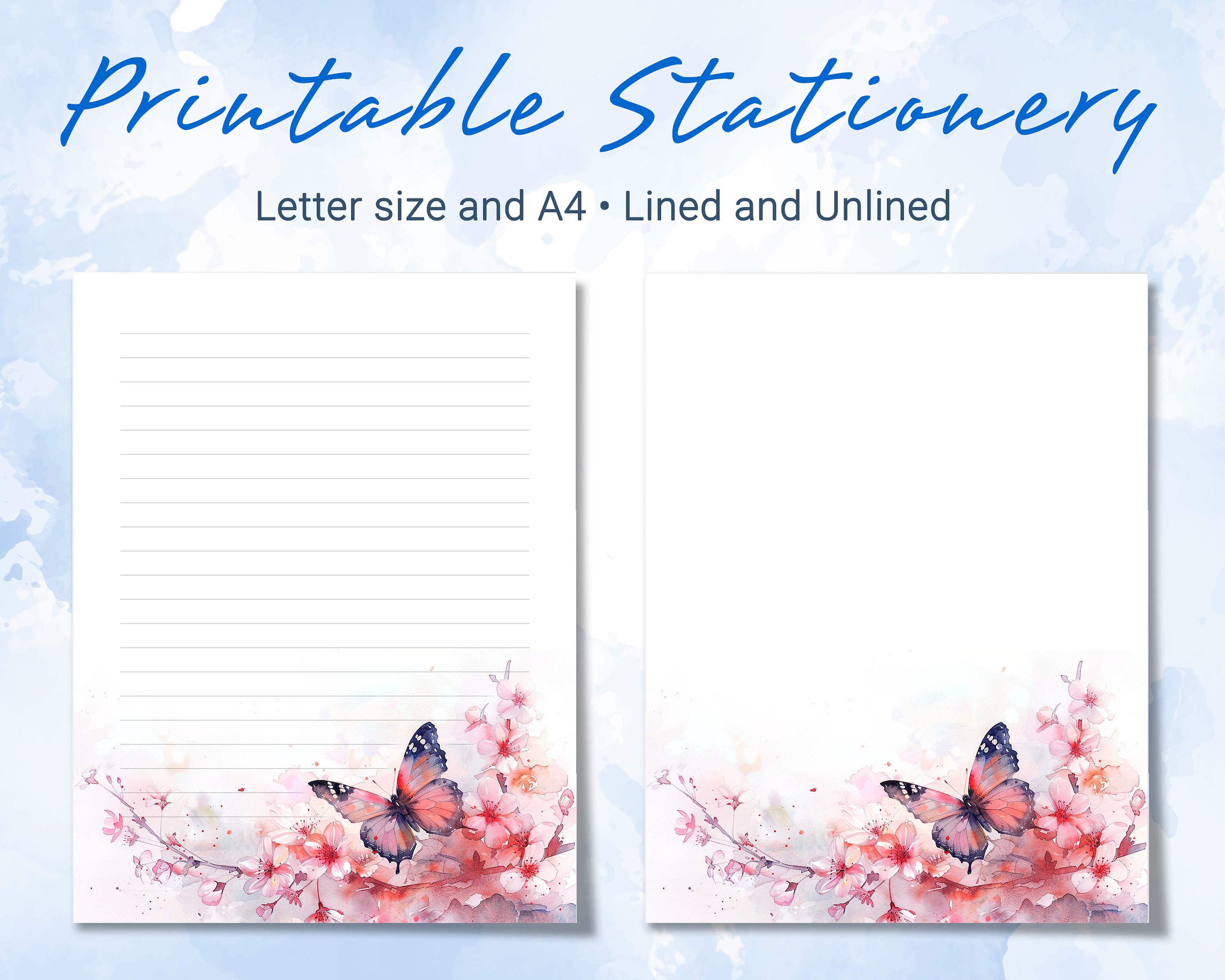 Printable Stationery Paper With Butterfly, Spring Writing Paper ...