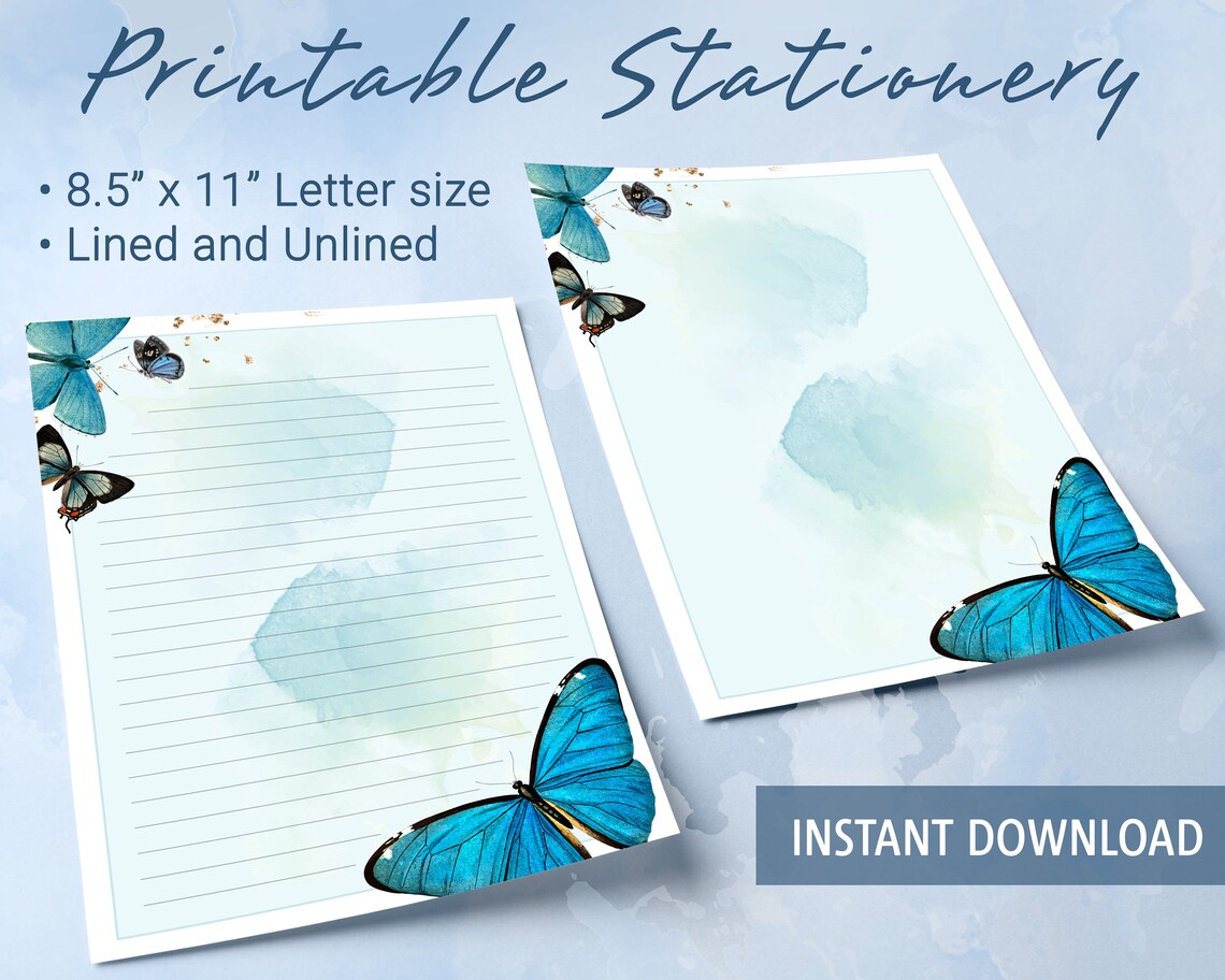 Butterfly Printable Stationery, Letter Writing Stationery, Lined and ...