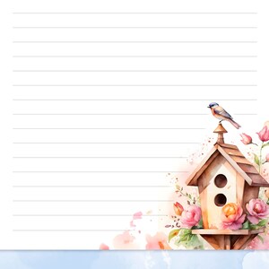 Printable Stationery Paper With Birdhouses and Birds, Spring Printable ...