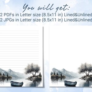 Printable Stationery Lined Paper With Lonely Boat Surrounded by Green ...